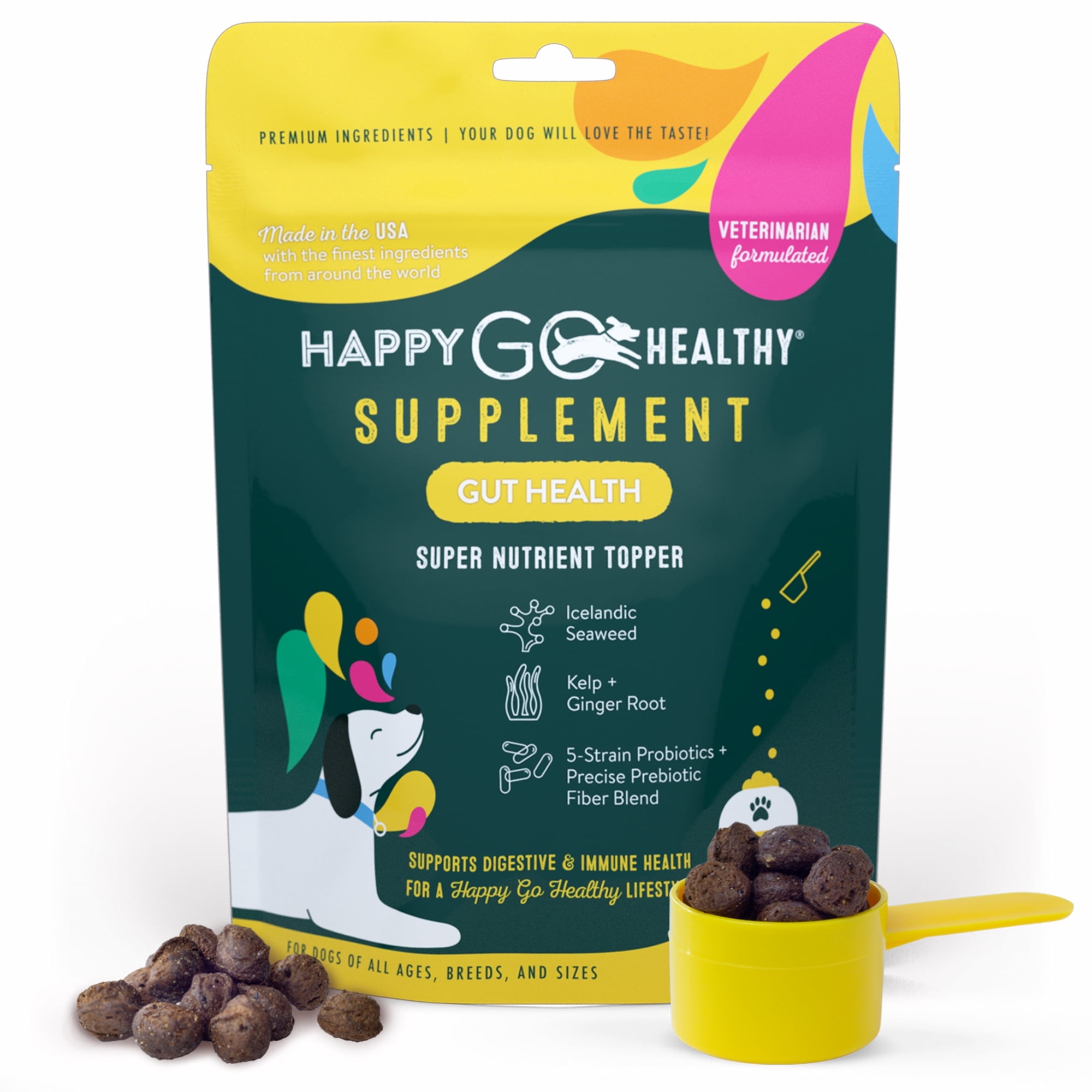 Happy Go Healthy Probiotics for Dogs Gut Health Supplement with Prebiotic, Ginger Root ...