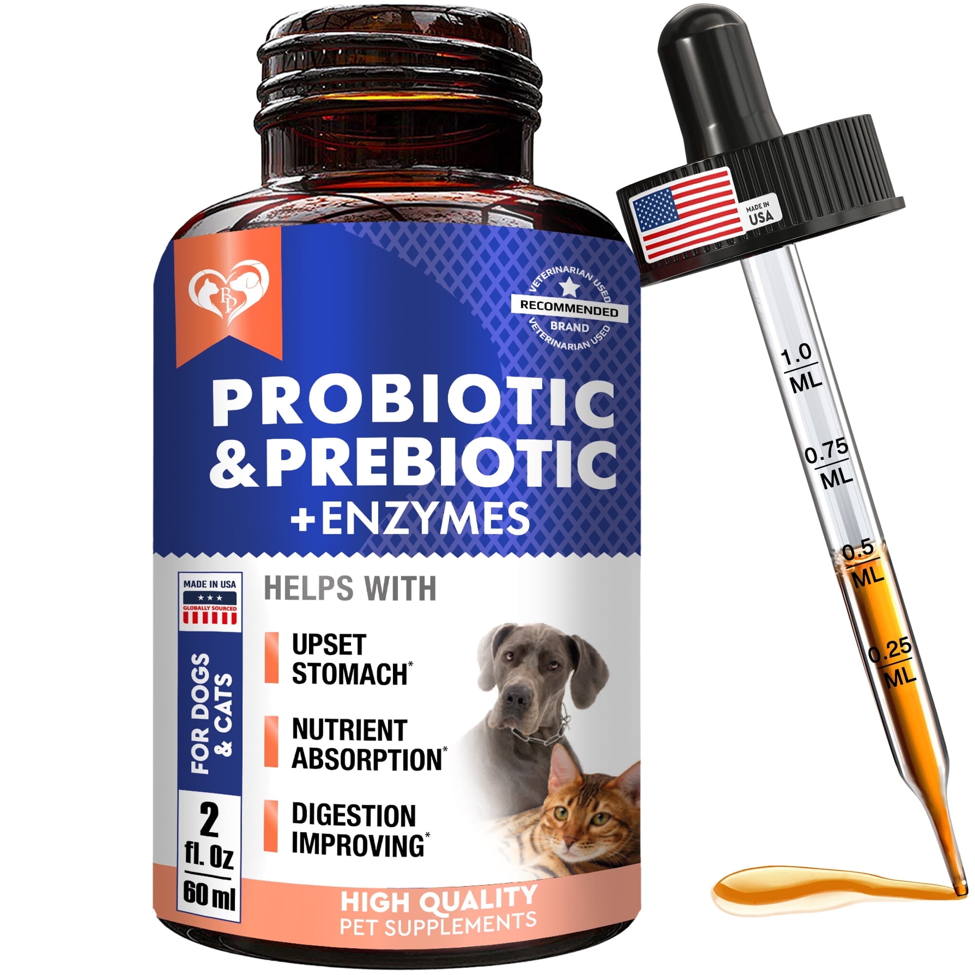 Probiotics & Prebiotics with Enzymes for Dogs and Cats - Digestive Gut ...
