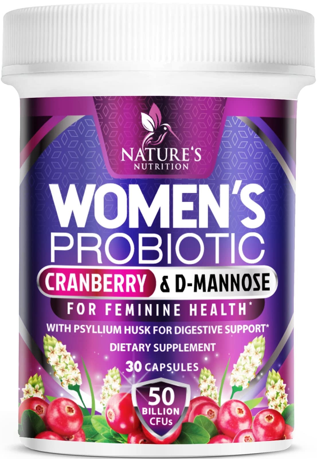 Women's Probiotics, Prebiotics & Cranberry, 50B CFU, Immune, Digestive ...