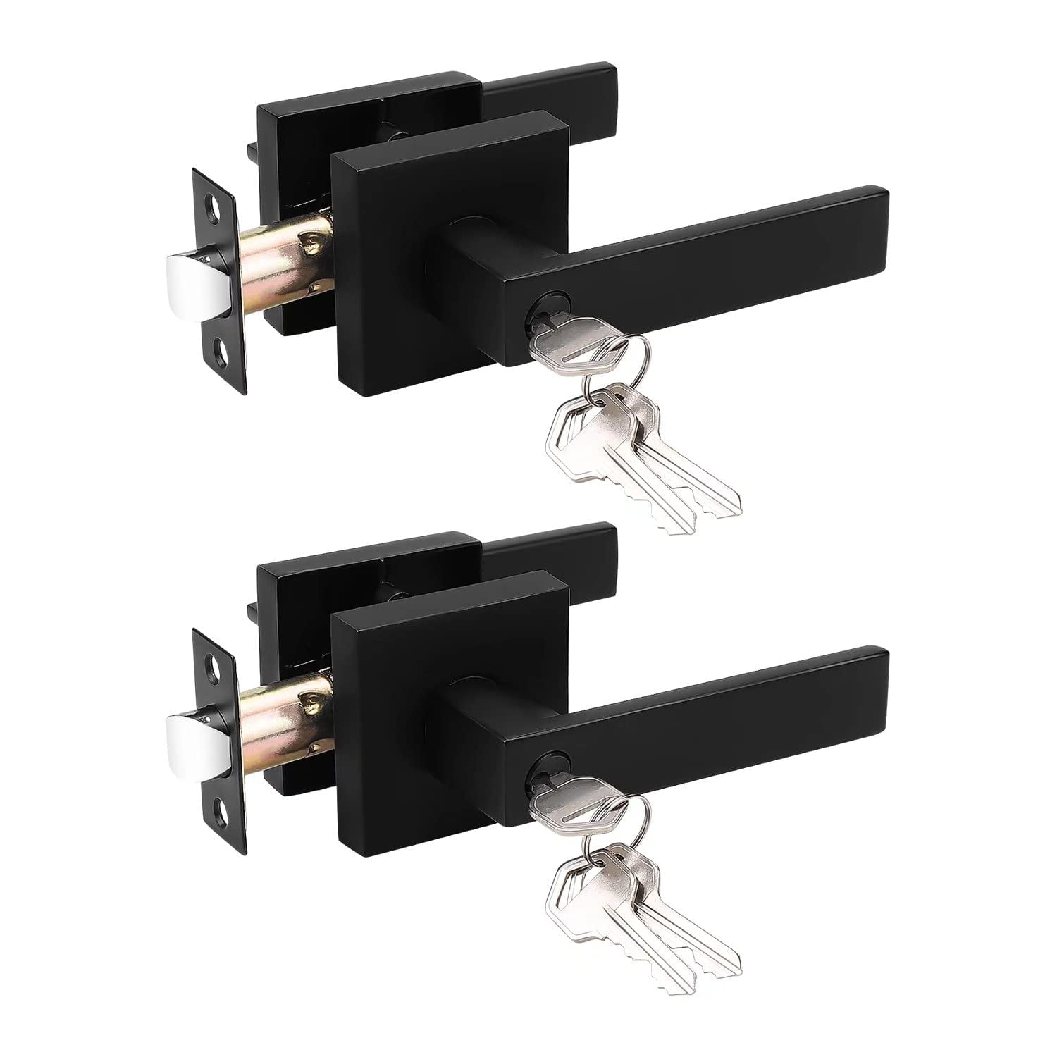 Probrico 2 Pack Entry Door Lever with Lock and Key,Entrance Door ...
