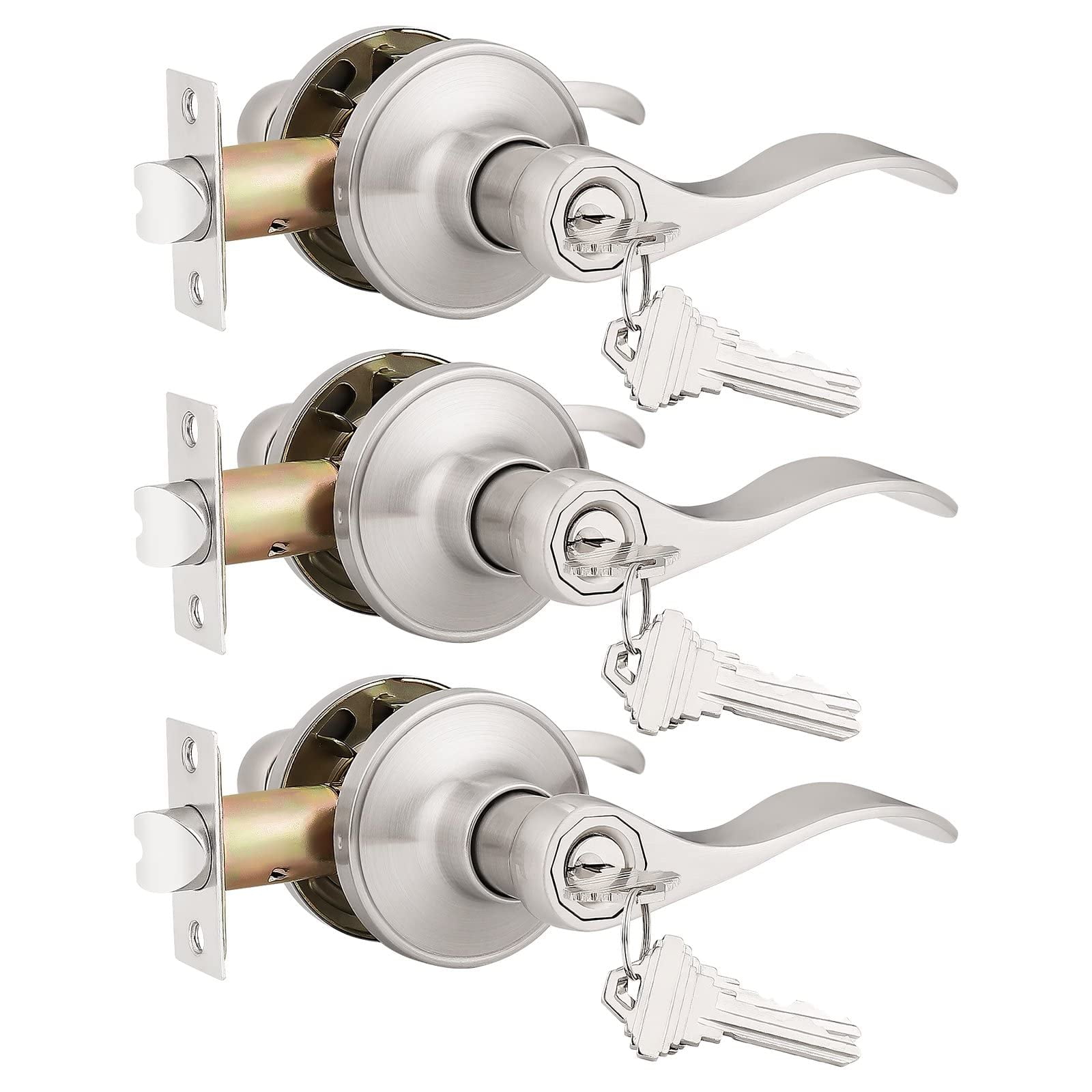 Probrico (3 Pack Entry Door Lever [Lock with 3 Keys],Locking Door ...