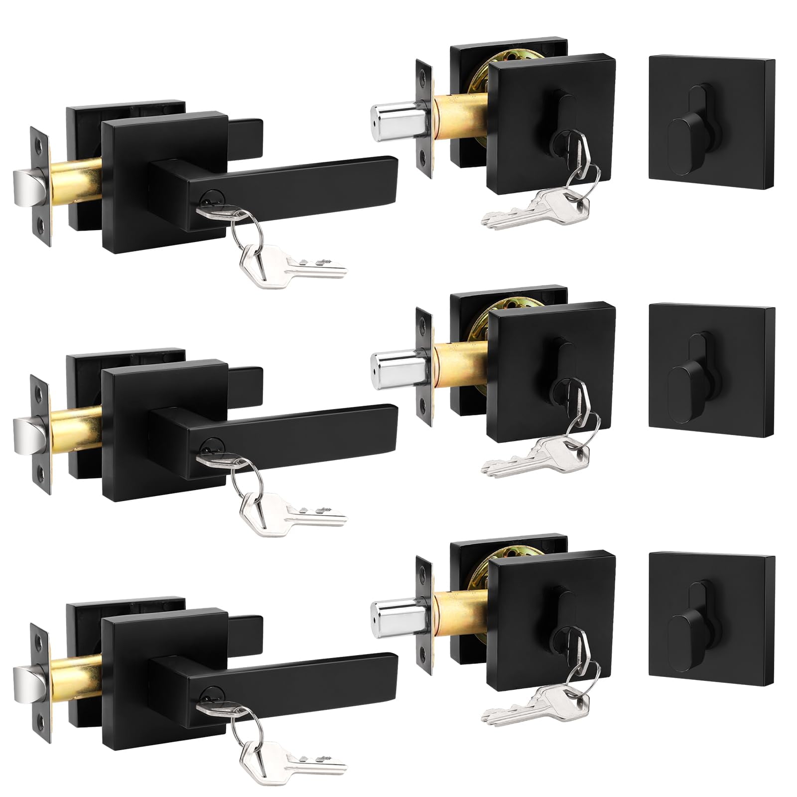 Probrico Matte Black Exterior Door Locksets with Deadbolt,Front Door ...
