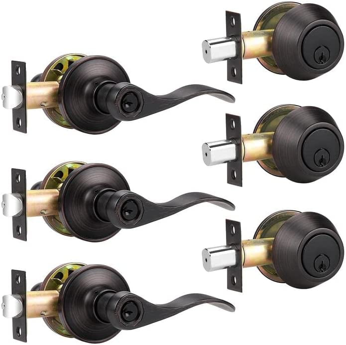 Probrico Oil Rubbed Bronze Entry Lever and Deabolt Set, Keyed Alike ...