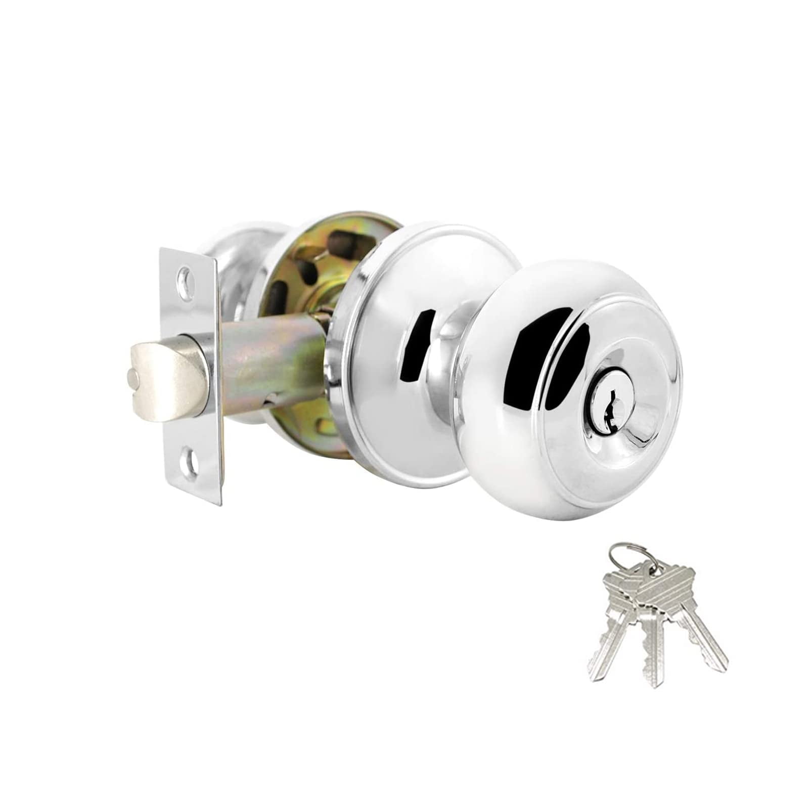Probrico Polished Chrome Keyed Entry Door Knob, Interior Exterior Entry ...