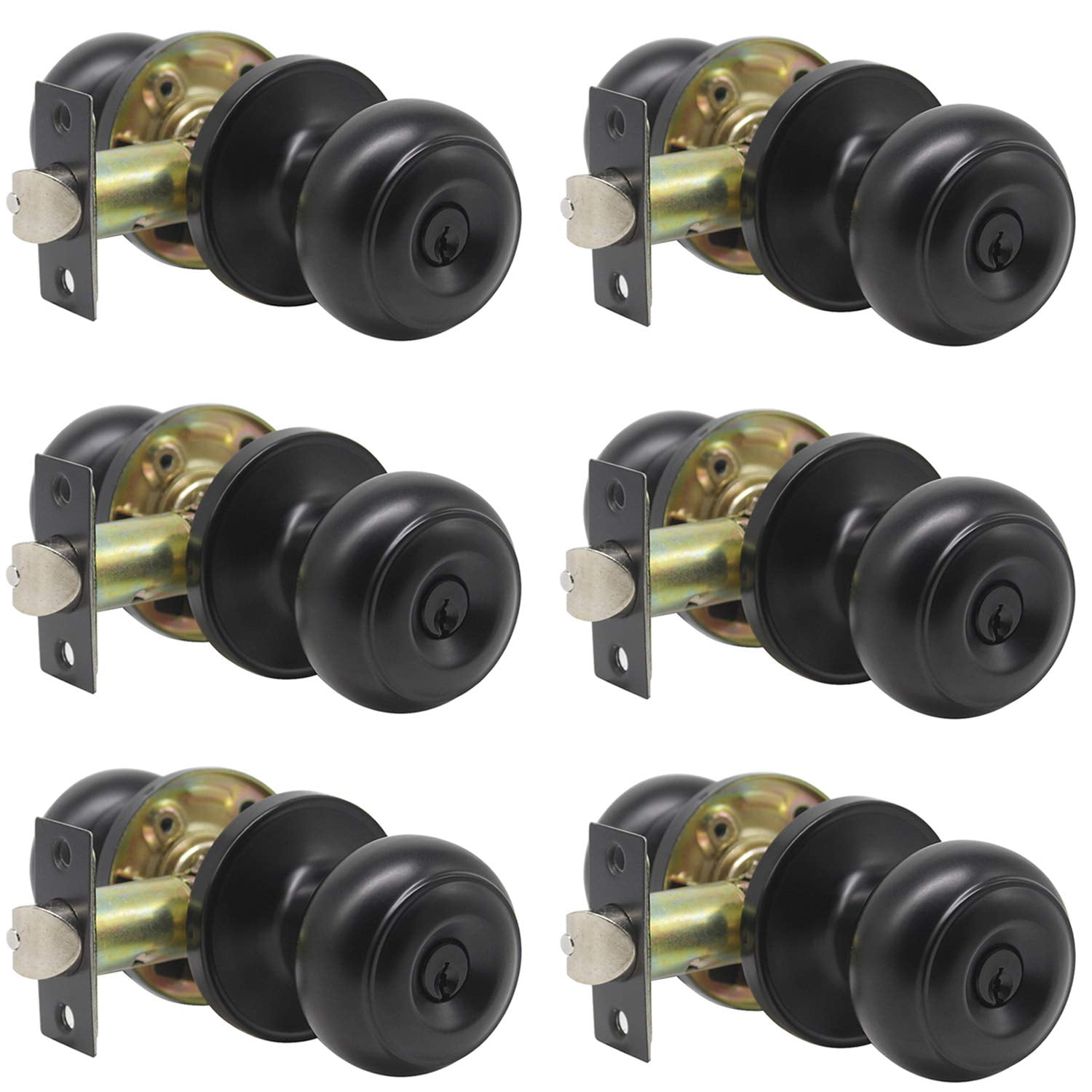 Probrico Round Entry Door Lockset, Flat Black Keyed Entry Door Knobs ...
