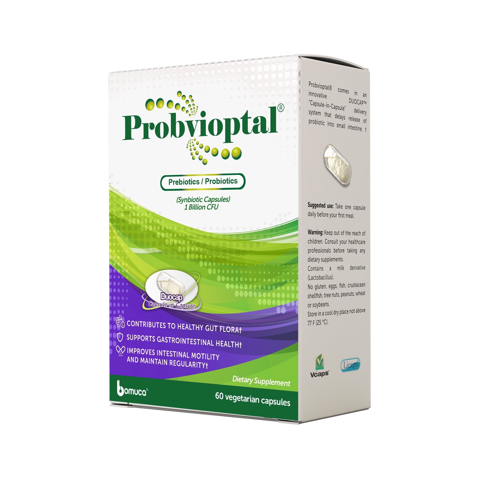 Probvioptal, 60 Capsules, Probiotics & Prebiotics, 1 Billion CFU ...