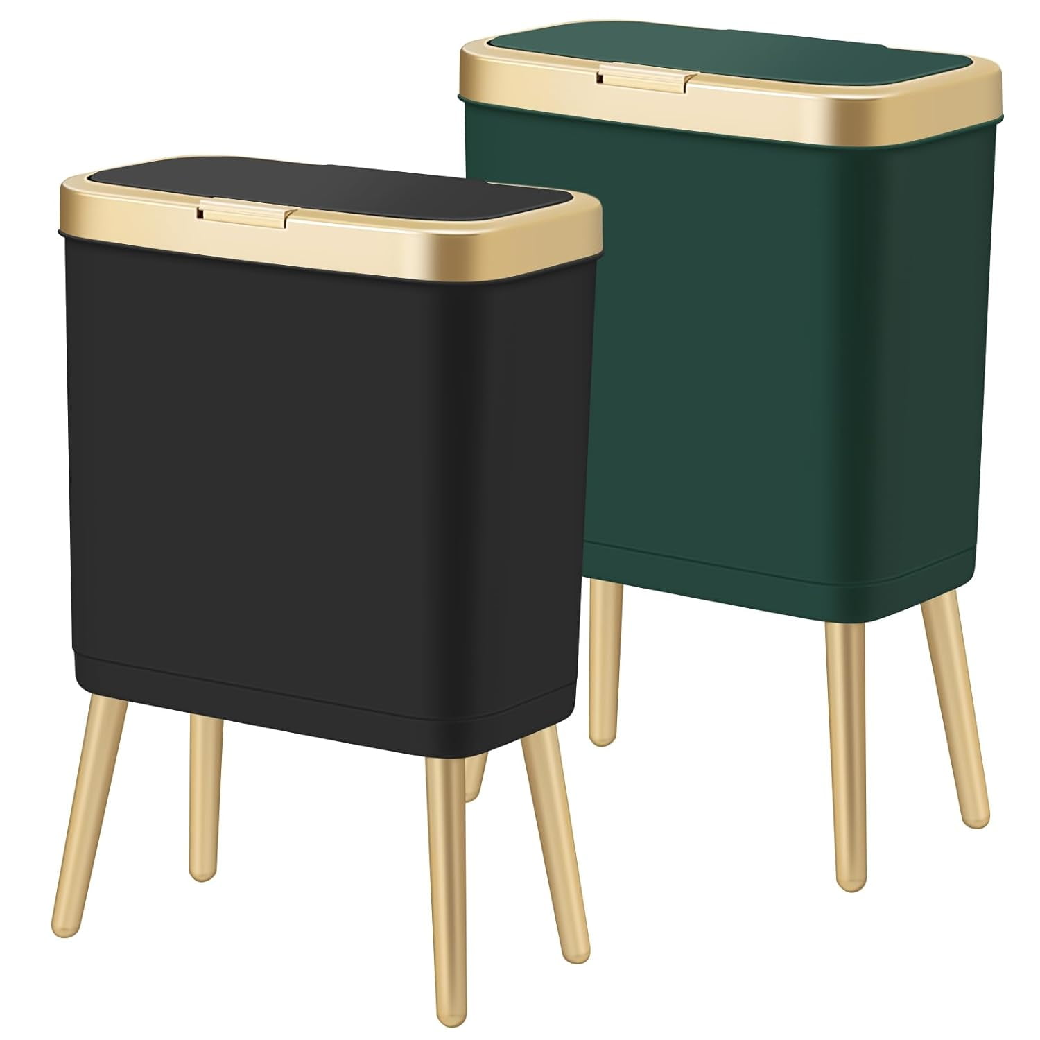Procade 2Pack White Trash Can with Lid, Bathroom Trash Can with Gold ...