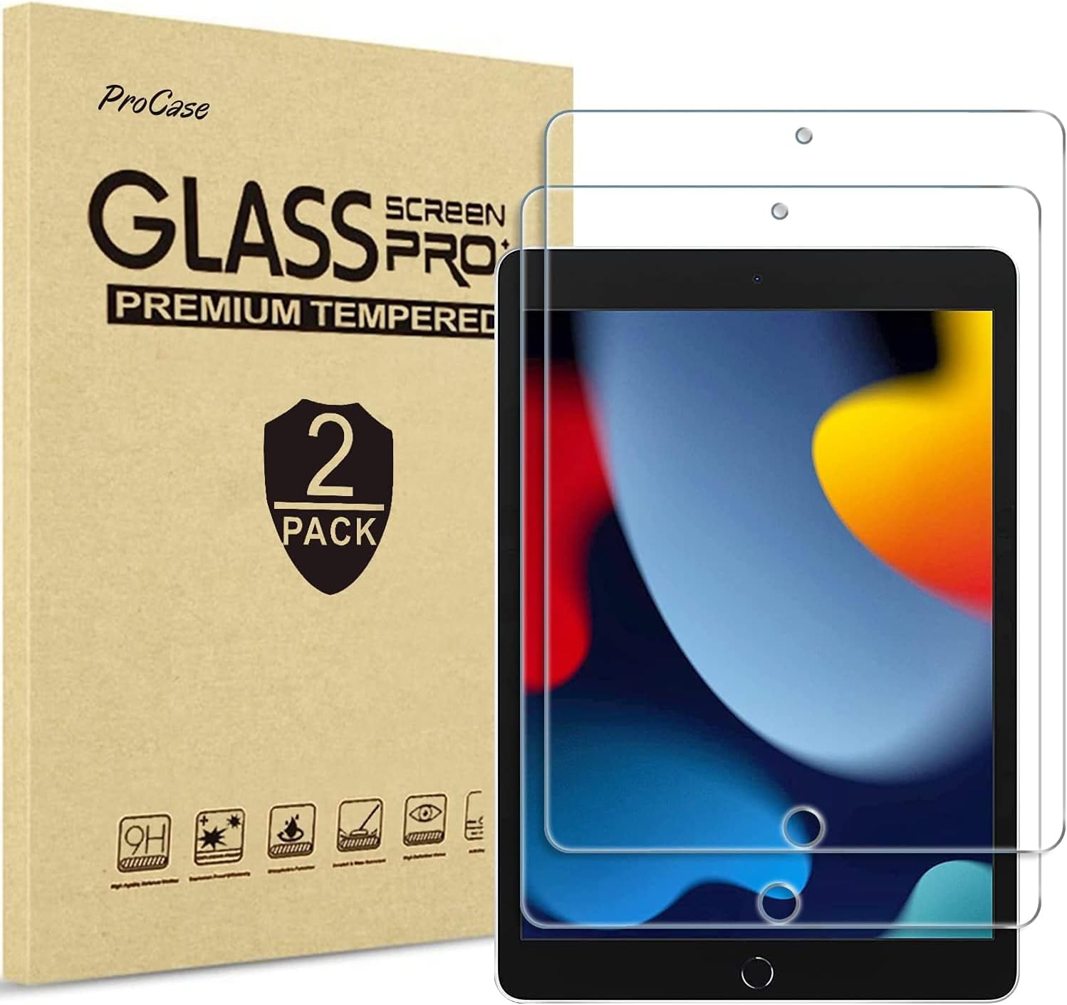 "Procase 2 Pack Tempered Glass Screen Protector for iPad 10.2"" 9th/8th ...