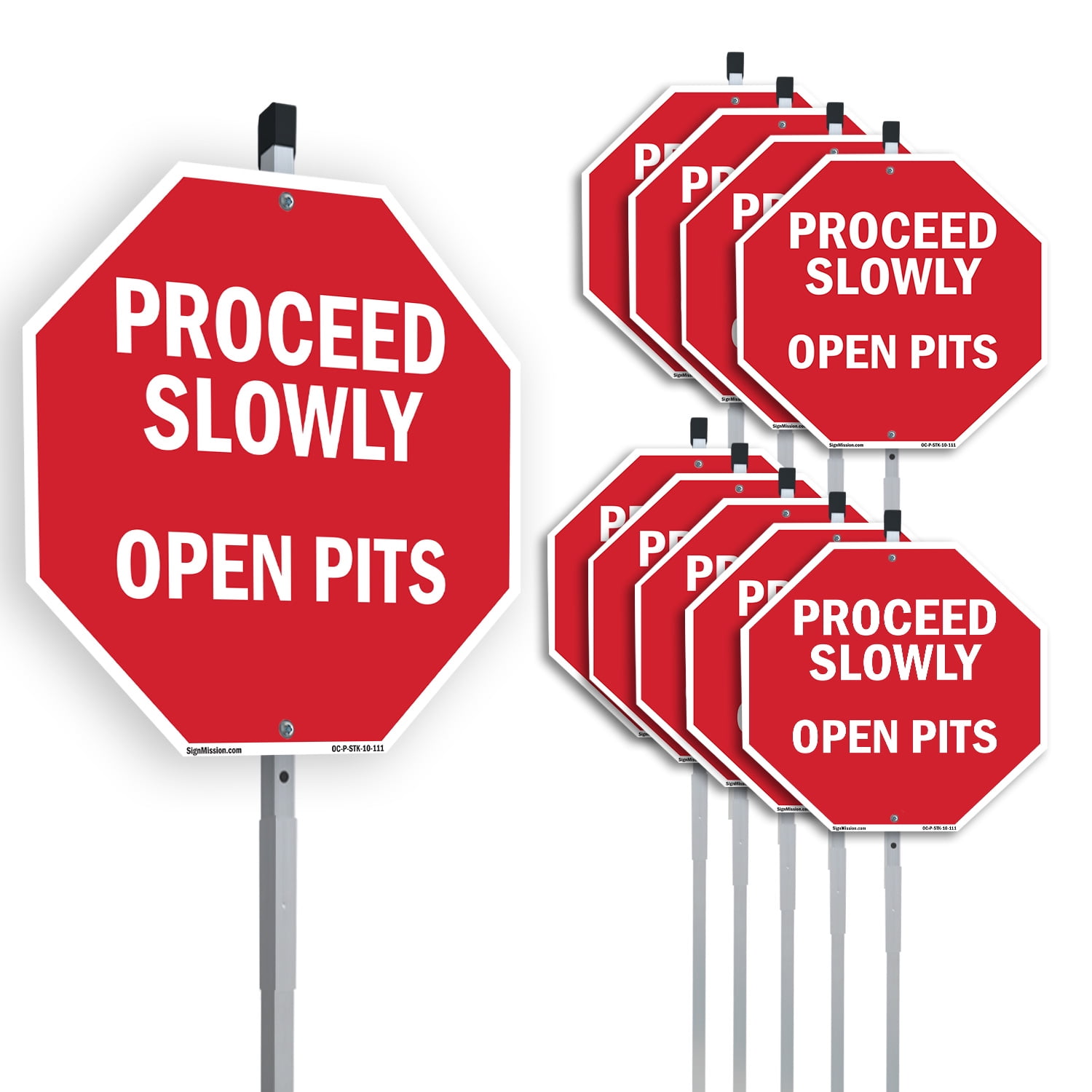 Proceed Slowly Open Pits (10 Pack) 10 inch X 10 inch Octagon Aluminum ...