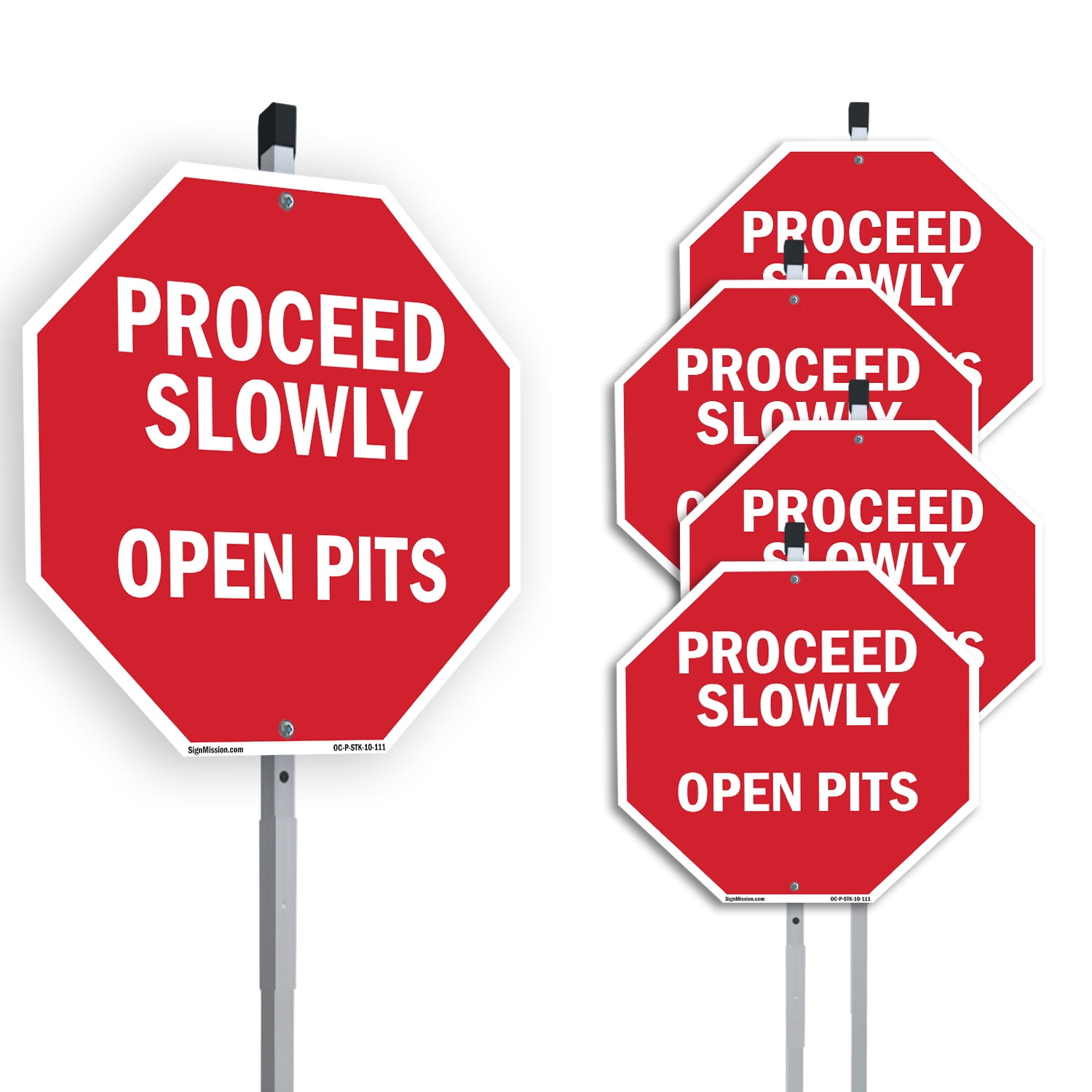 Proceed Slowly Open Pits (5 Pack) 10 inch X 10 inch Octagon Plastic ...
