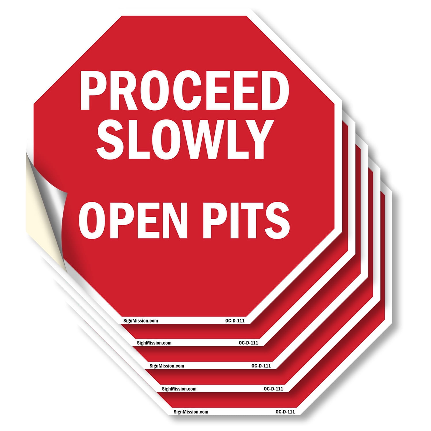 Proceed Slowly Open Pits (5 Pack) 4 inch X 4 inch Octagon Vinyl Label ...
