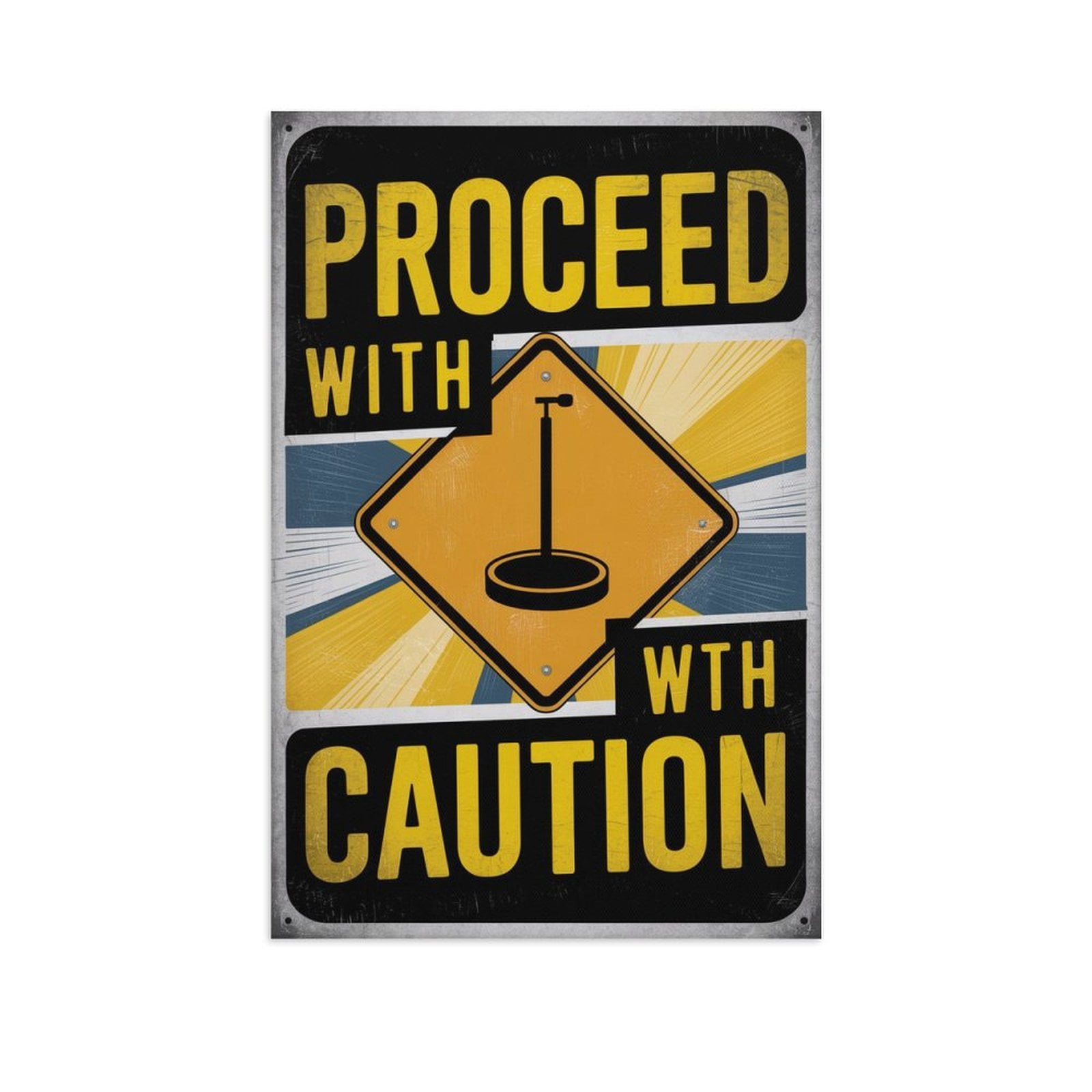 Proceed with Caution Poster Funny Bathroom Decor Vintage Style Wall Art ...