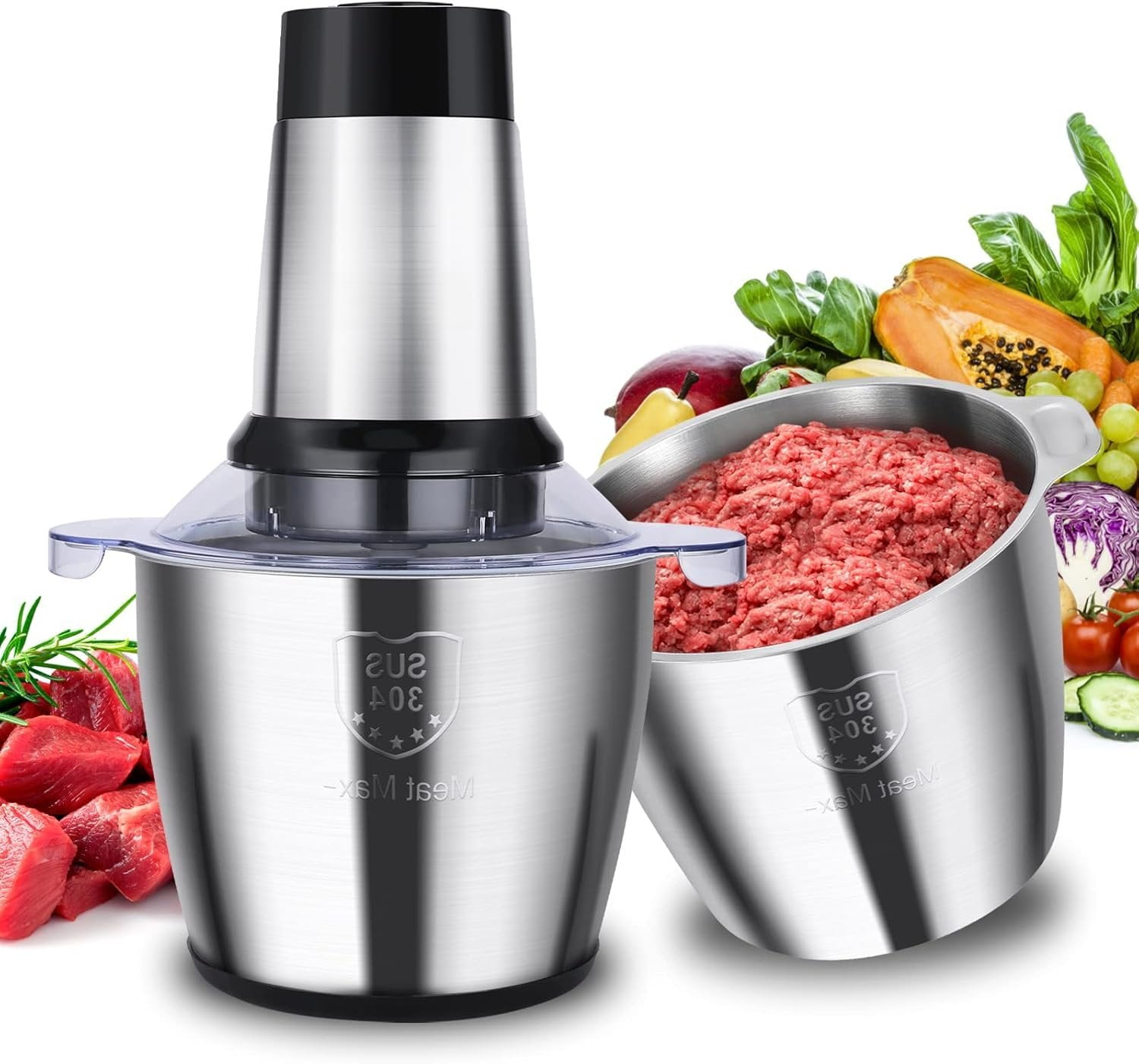 Processor, 2 Stainless Bowls, 14Cup, 500W Meat , 3 Speed Modes 4 Bi ...
