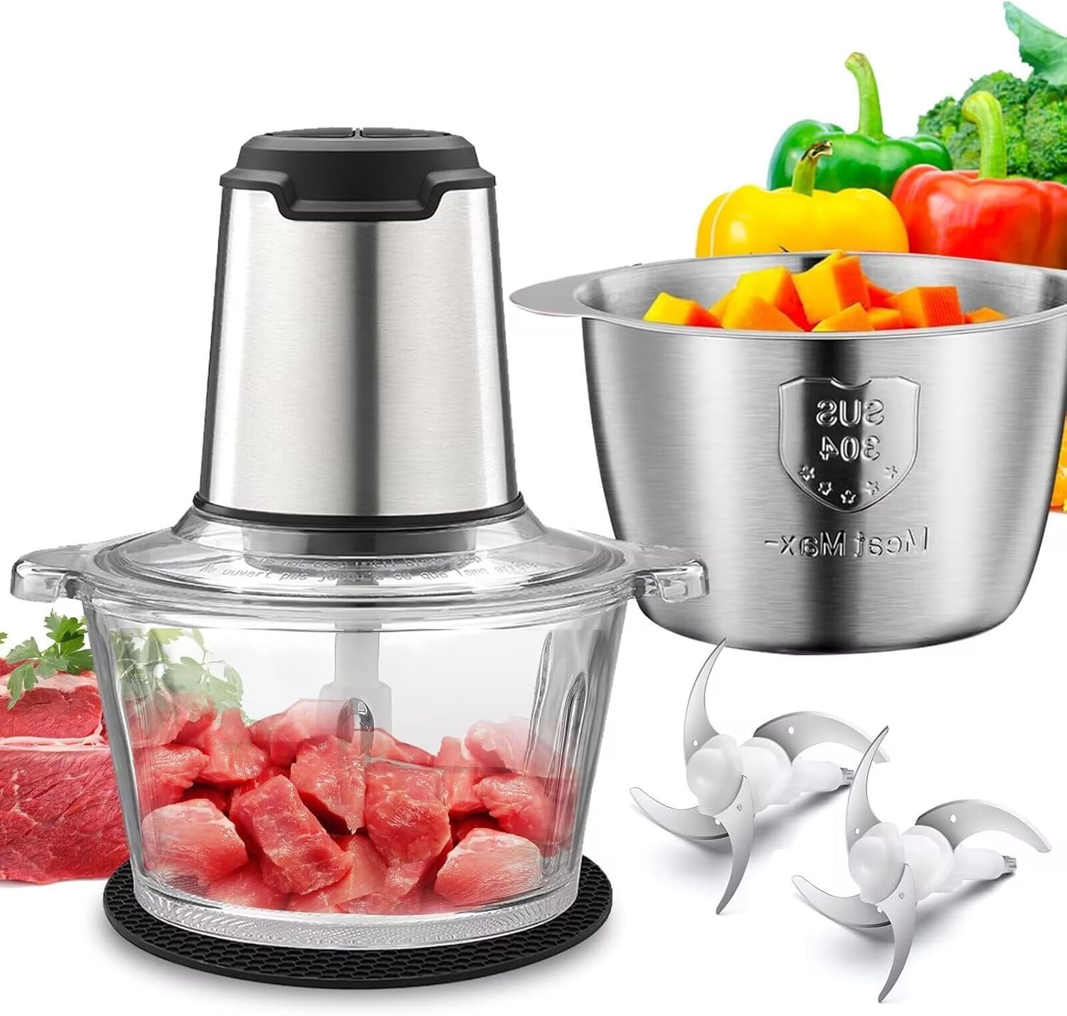 Processor, Meat with 2 Bowls 8 Cup and 8 Cup, Vegetable with 4 Large ...