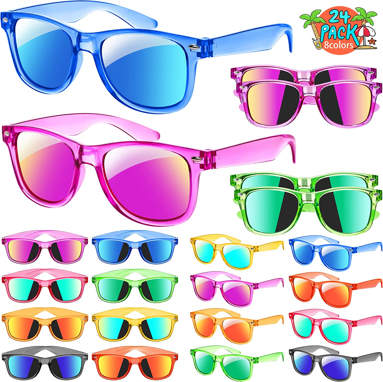 24 Pack 80's Style Neon Party Sunglasses - Fun Gift, Party Favors ...