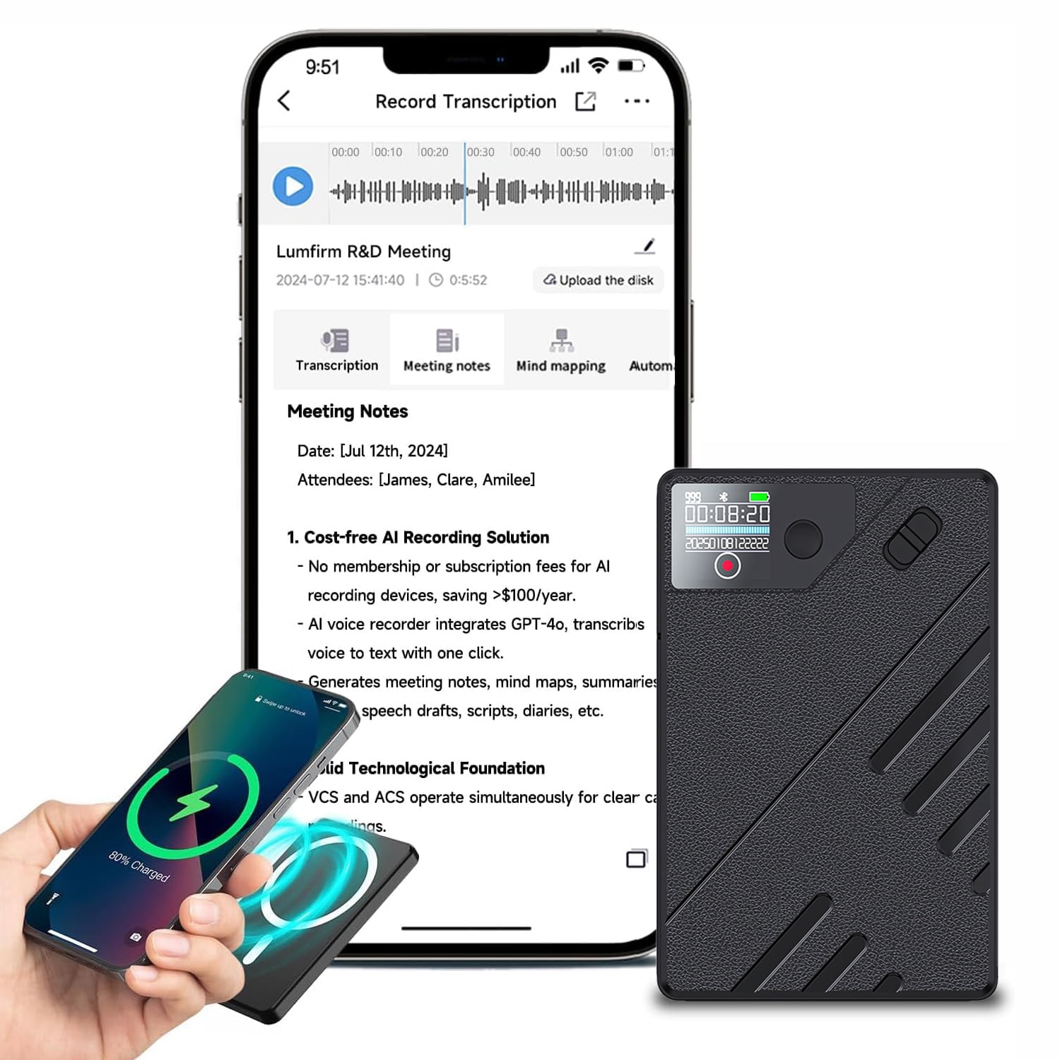 Prociv AI Voice Recorder, Voice Recorder with No Fee for Transcribe ...
