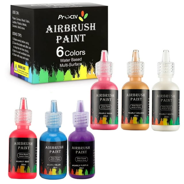 Prociv Airbrush Paint, 6 Color Acrylic Airbrush Paint Set, Water Based ...