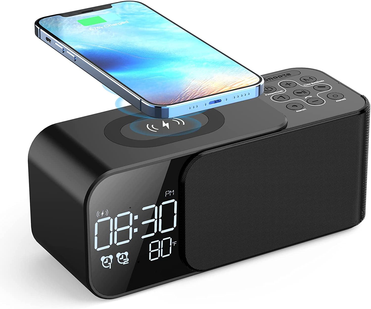 Prociv Alarm Clock Radio with Wireless Charging & Bluetooth Speaker ...