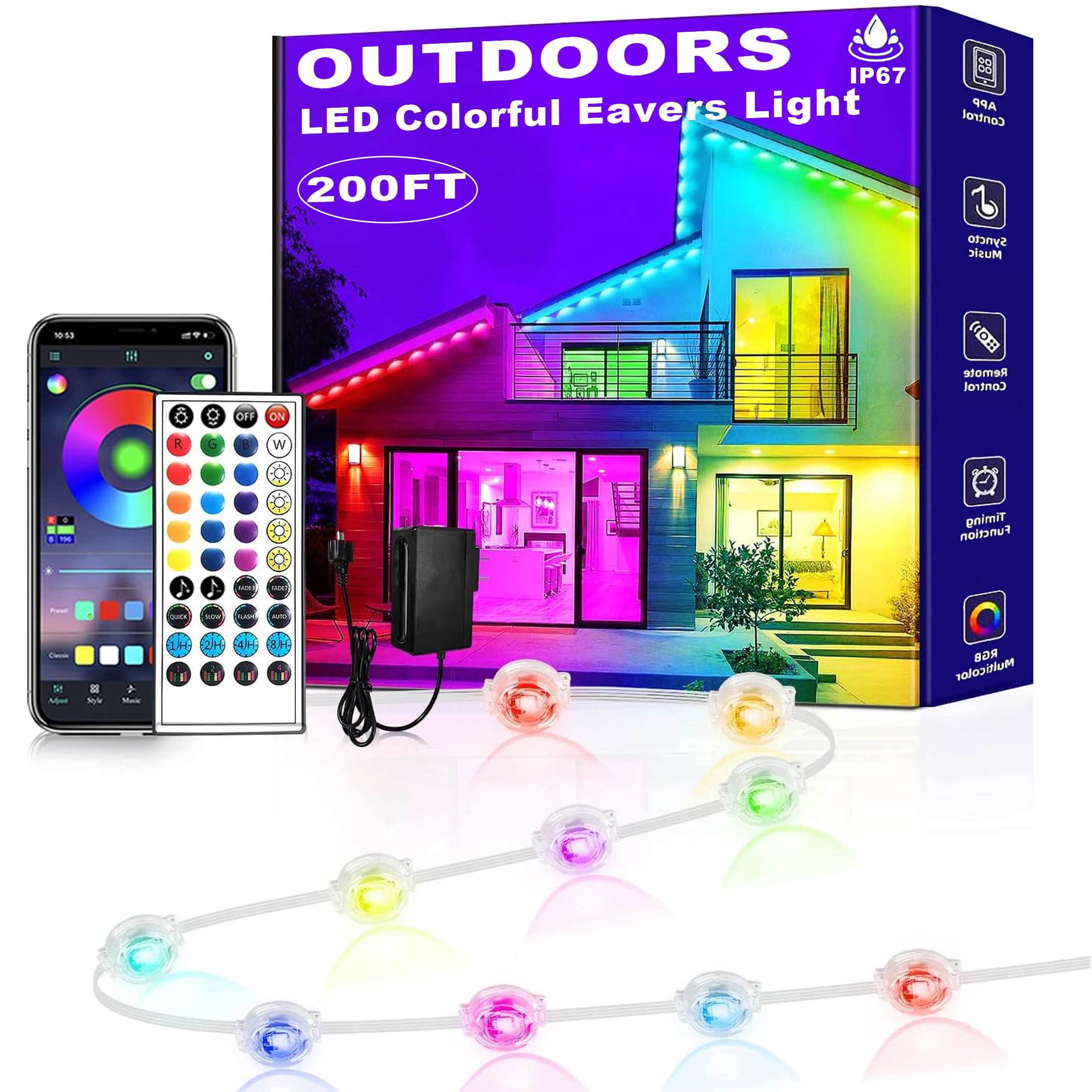 Prociv Permanent Outdoor Lights Waterproof, 200FT 75LEDs Eaves Lights ...