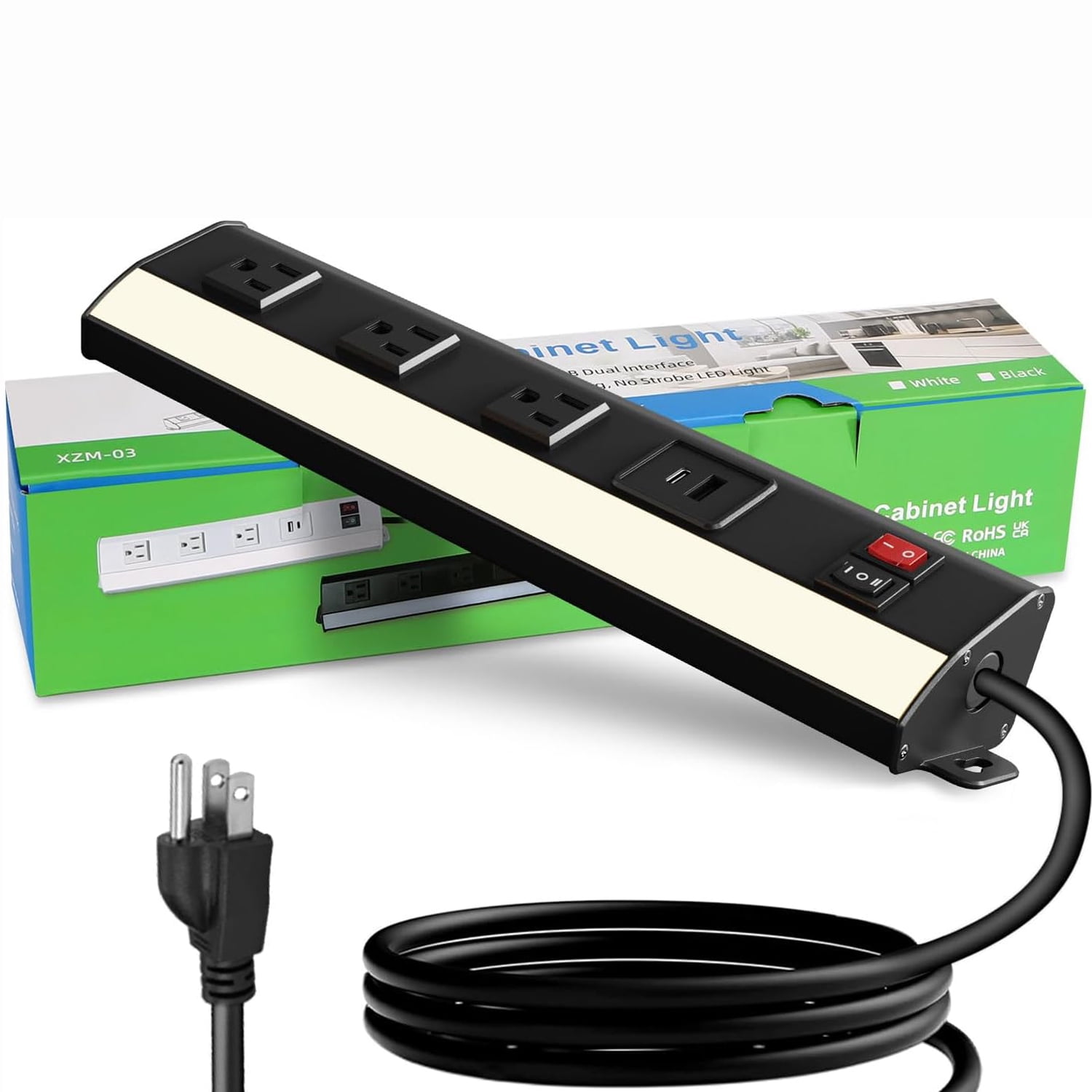 Prociv Power Strip USB C Pots Flat Plug,Surge Protector with LED Light ...