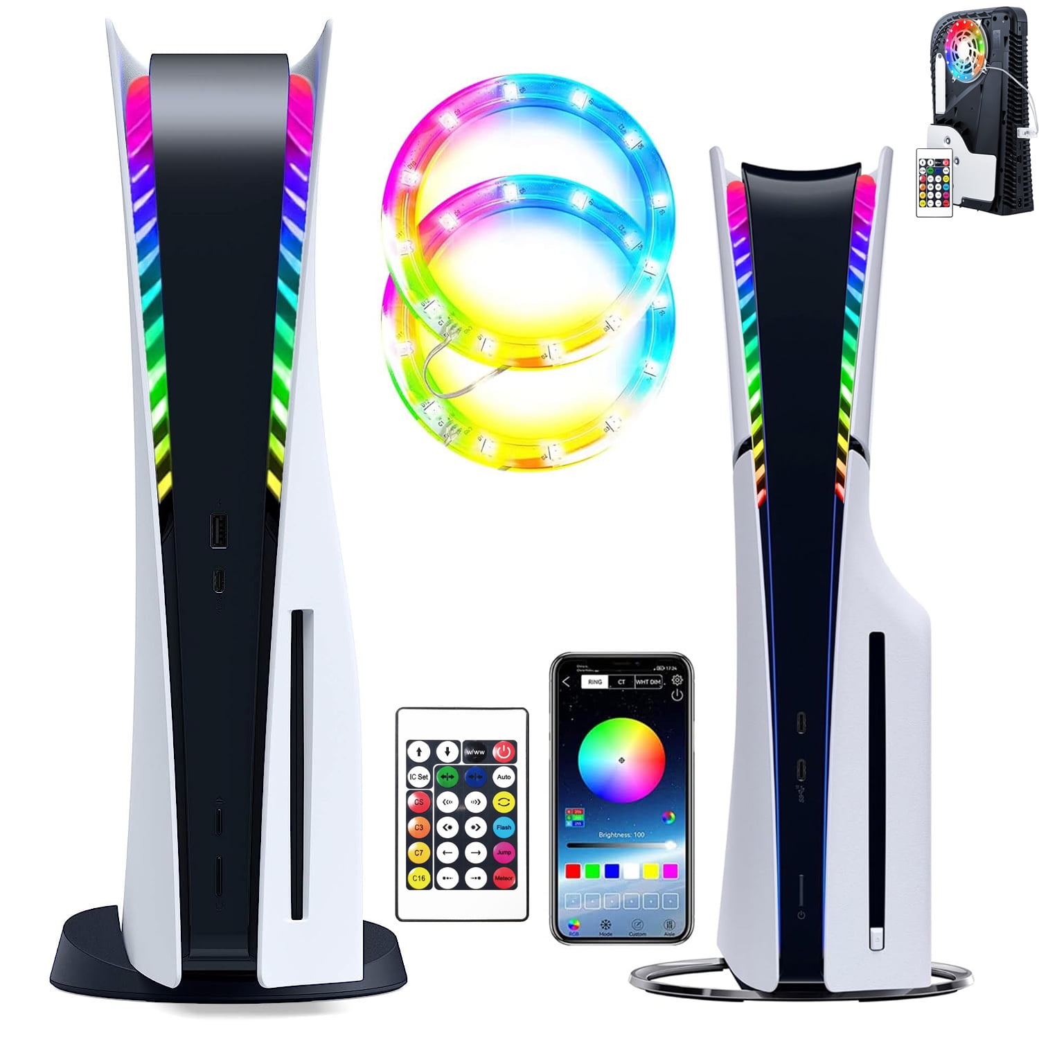 Prociv RGB LED Light Strip for PS5/PS5 Slim Console, 8 Colors 400 ...