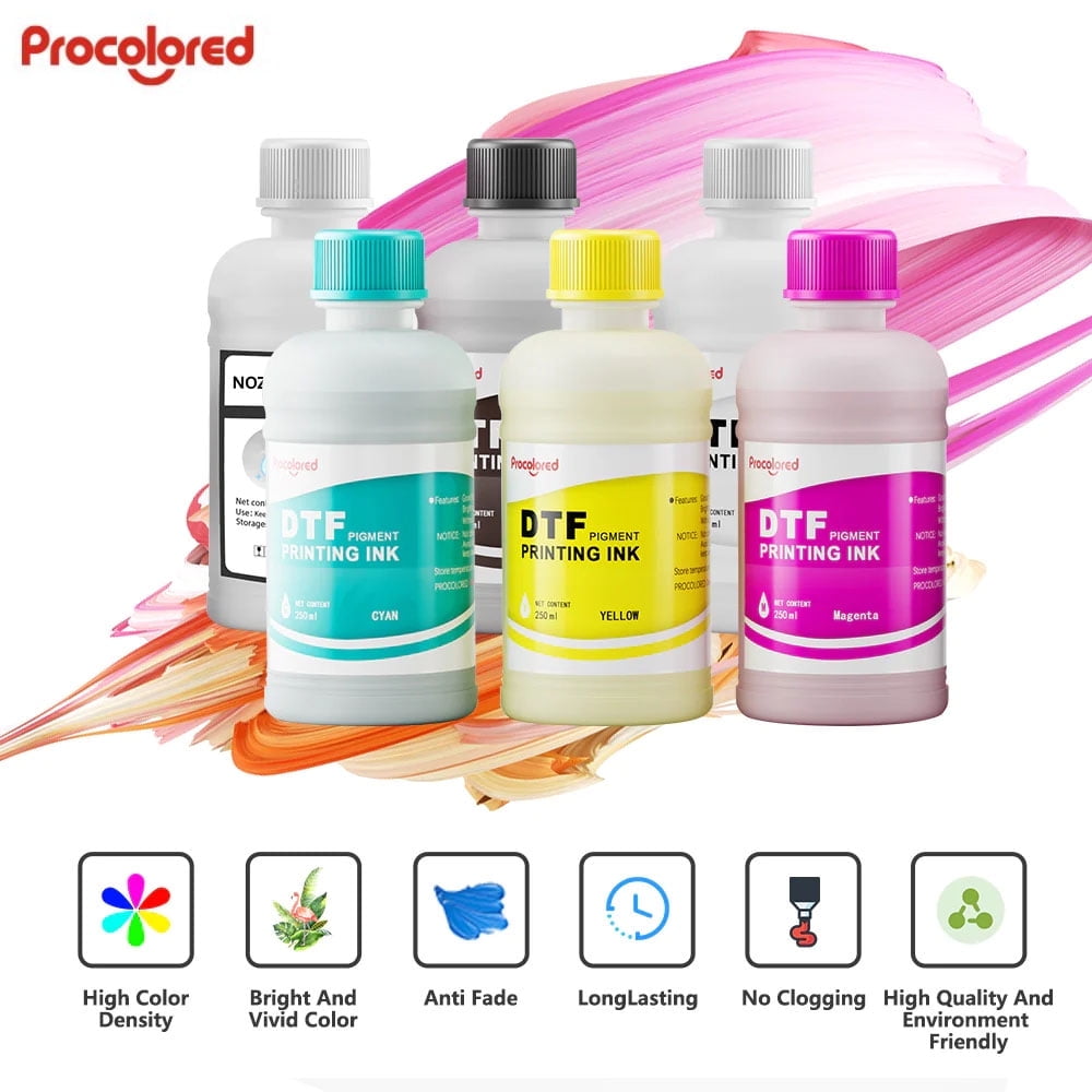 Procolored 6*250ml DTF ink CMYKW+ Nozzle Protection Liquid Set for DTF Printer Direct To Film ...