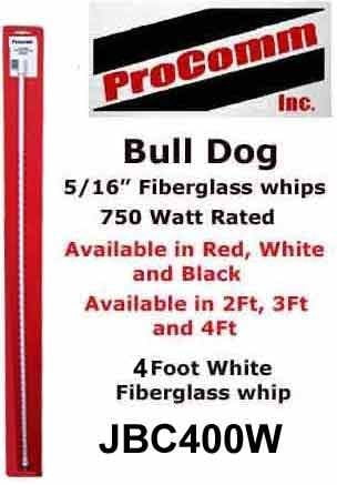 Procomm JBC400W Bull Dog 4 Ft. Fiber Glass Whip CB Antenna (White ...