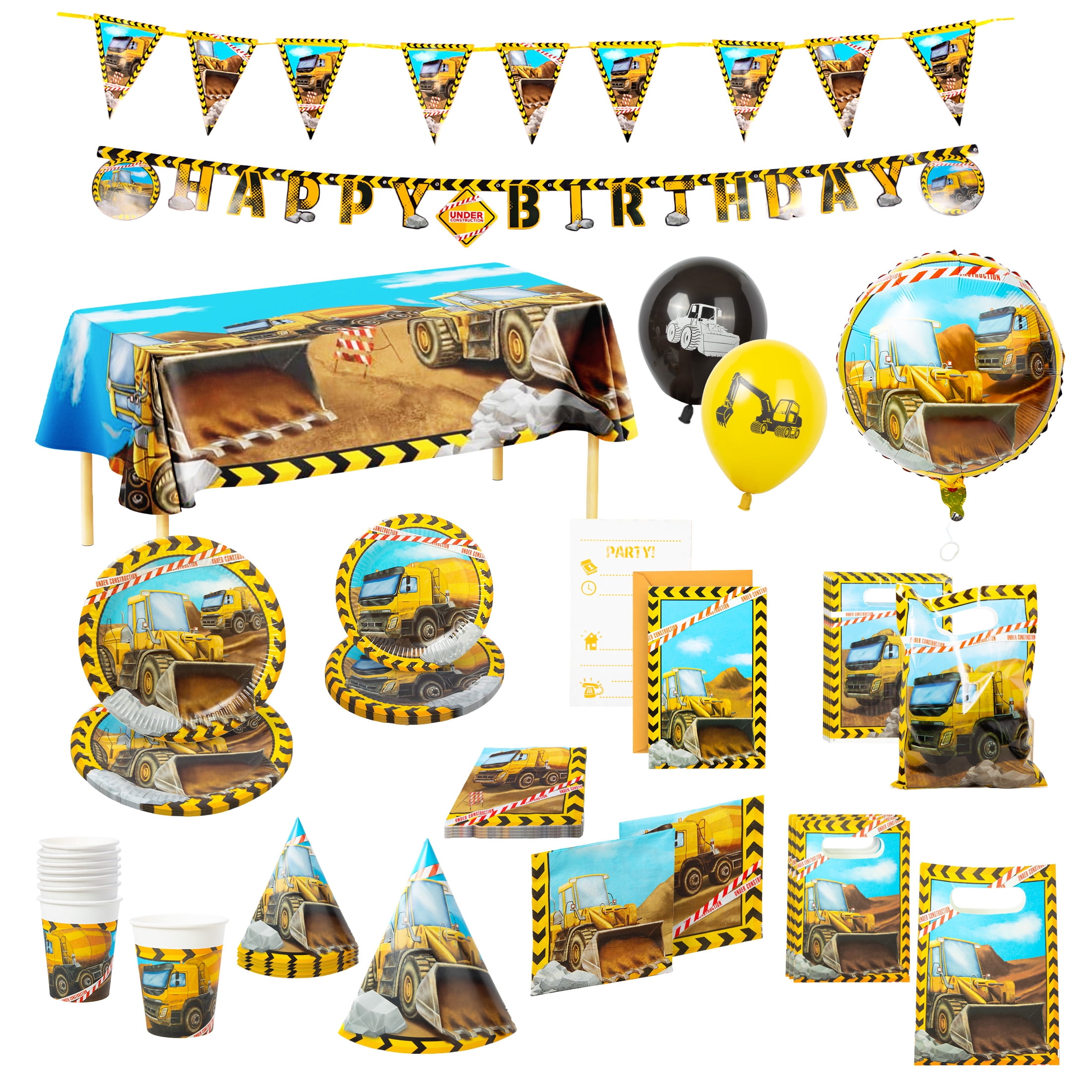 Procos Construction Themed Birthday Party Kit with Plates, Cups ...