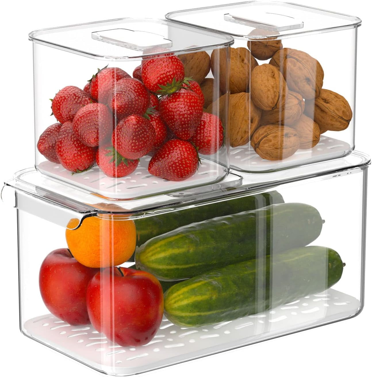 Produce Saver Containers for Refrigerator 3 Pack, Stackable Plastic ...