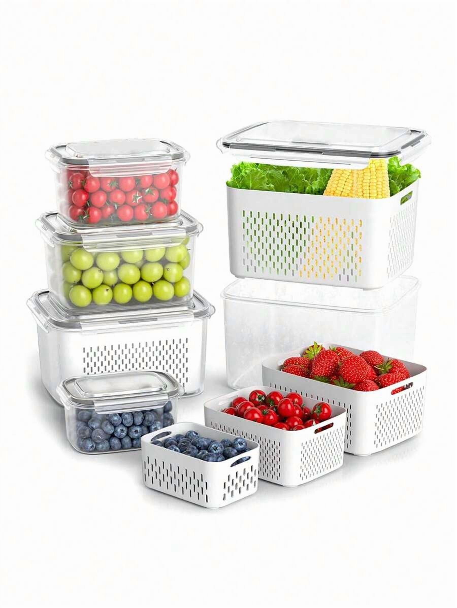 Produce Saver Containers for Refrigerator with Lids and Drain Baskets 6 ...