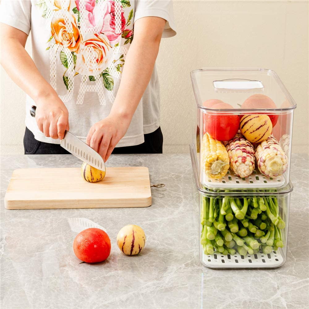 Produce Saver Refrigerator Organizer Bins with Lids And Removable Drain ...