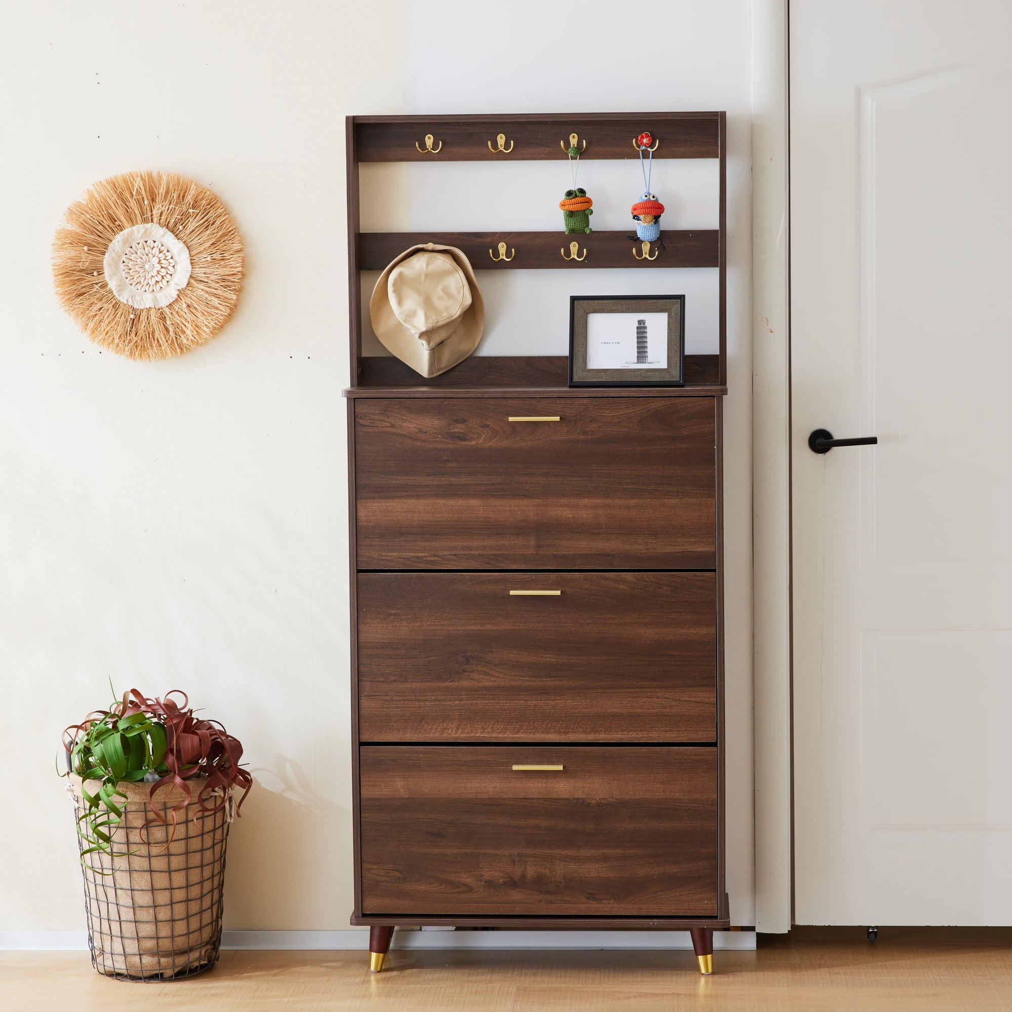 Product Title: Brown Entryway Bedroom Armoire with Shoe Cabinet ...