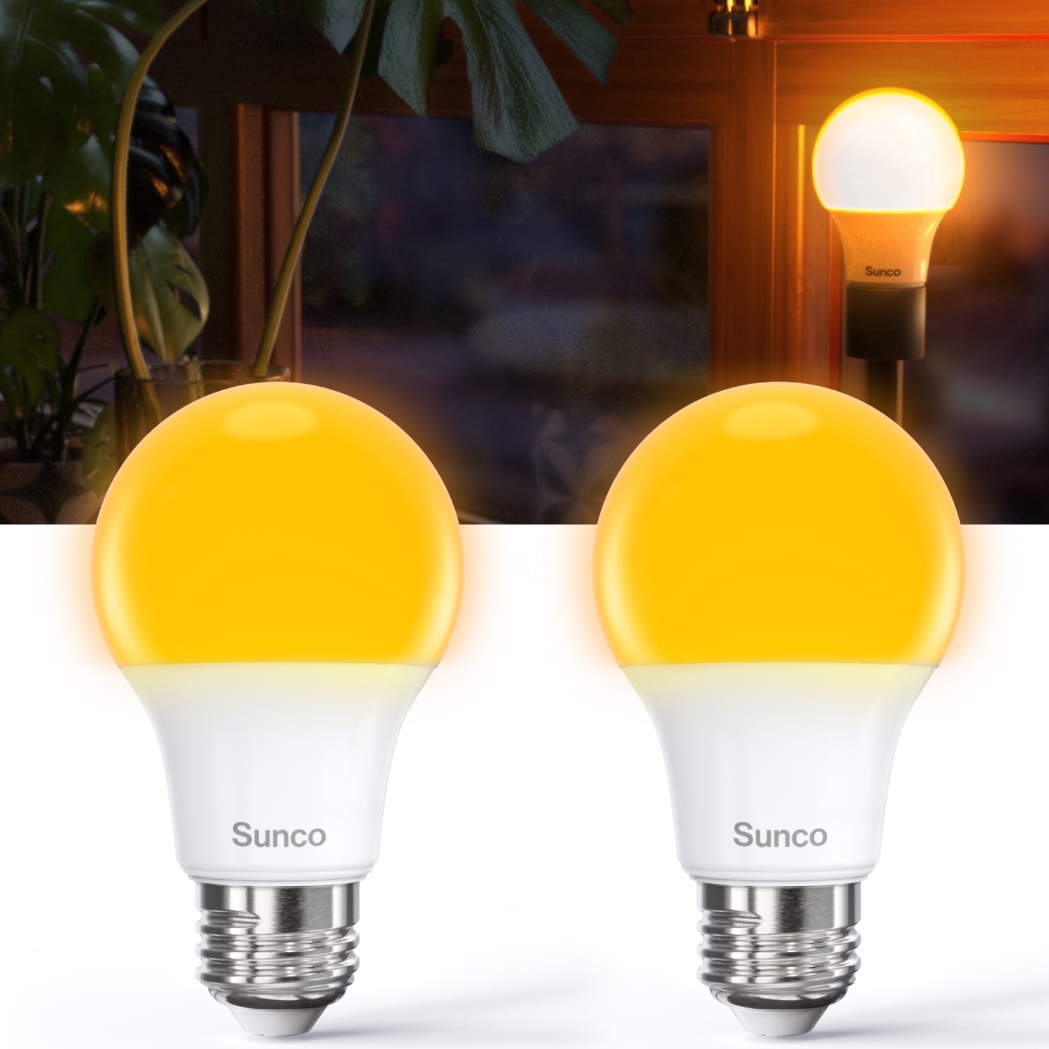 Sunco Lighting LED Amber Light Bulb, E26 60W, Dimmable, Flicker Free ...
