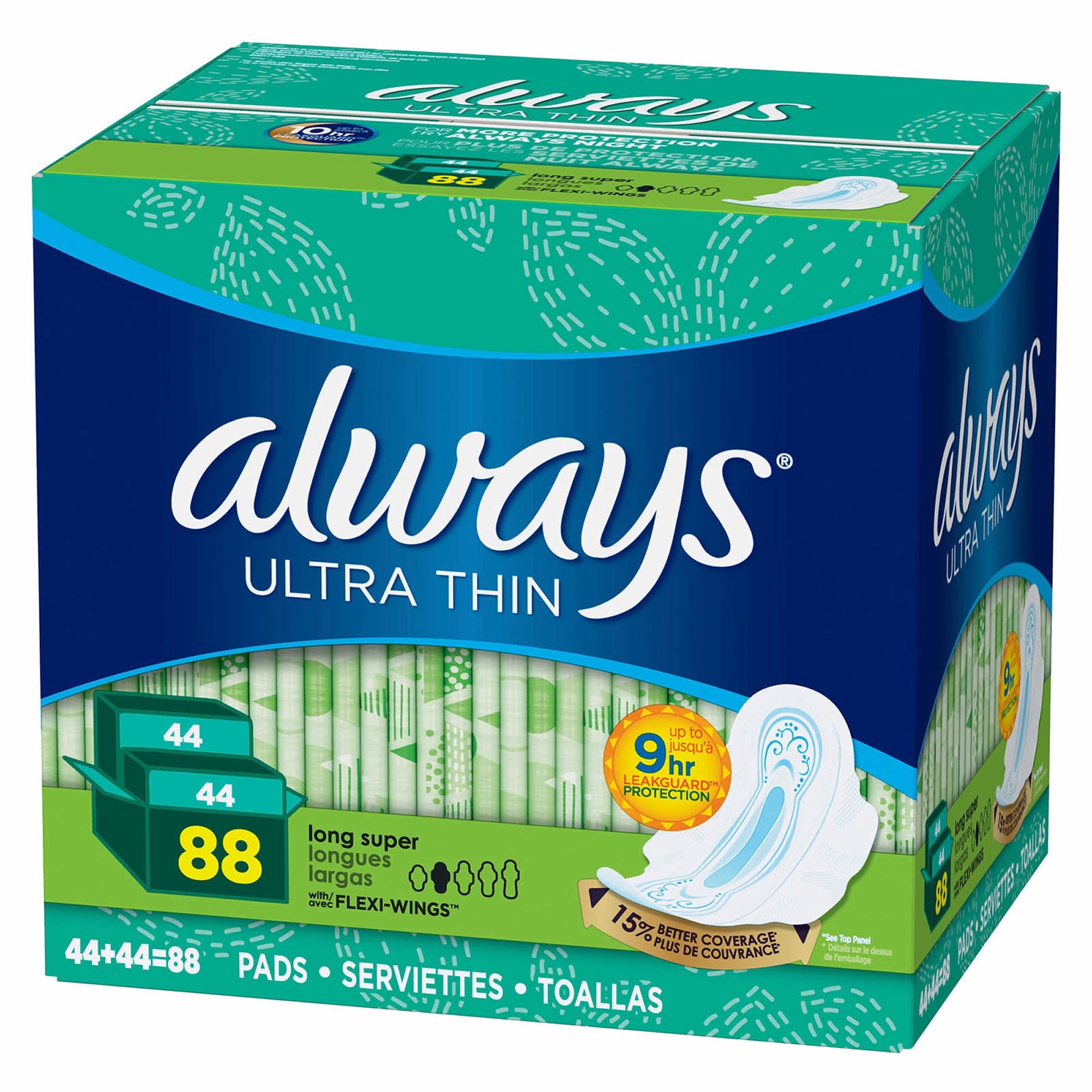 Always Ultra Thin Long & Super Pads, Unscented Overnight Sanitary ...