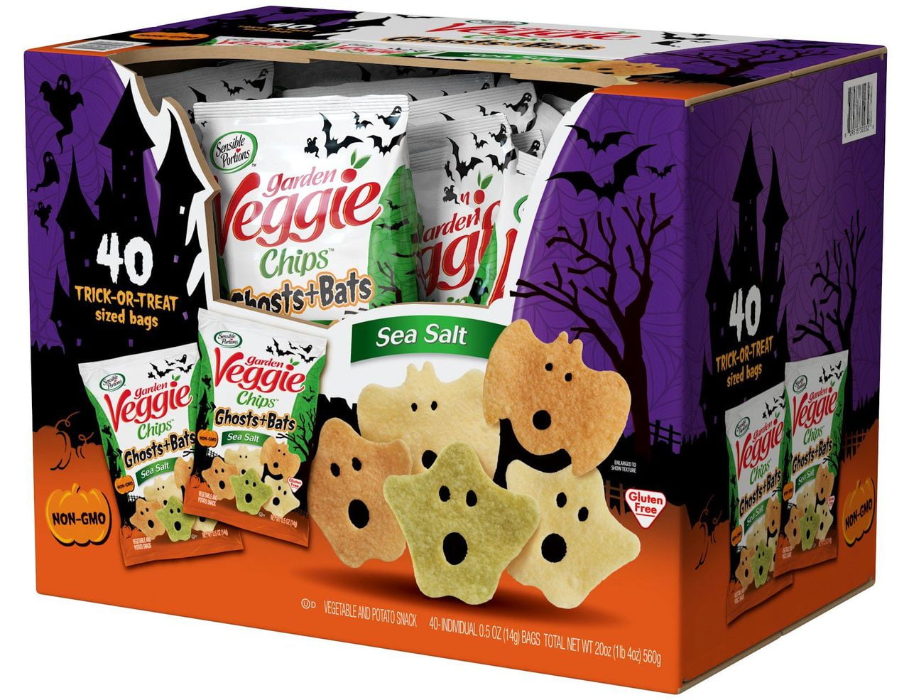 Sensible Portions Garden Veggie Ghosts and Bats Sea Salt Chips, Bulk ...