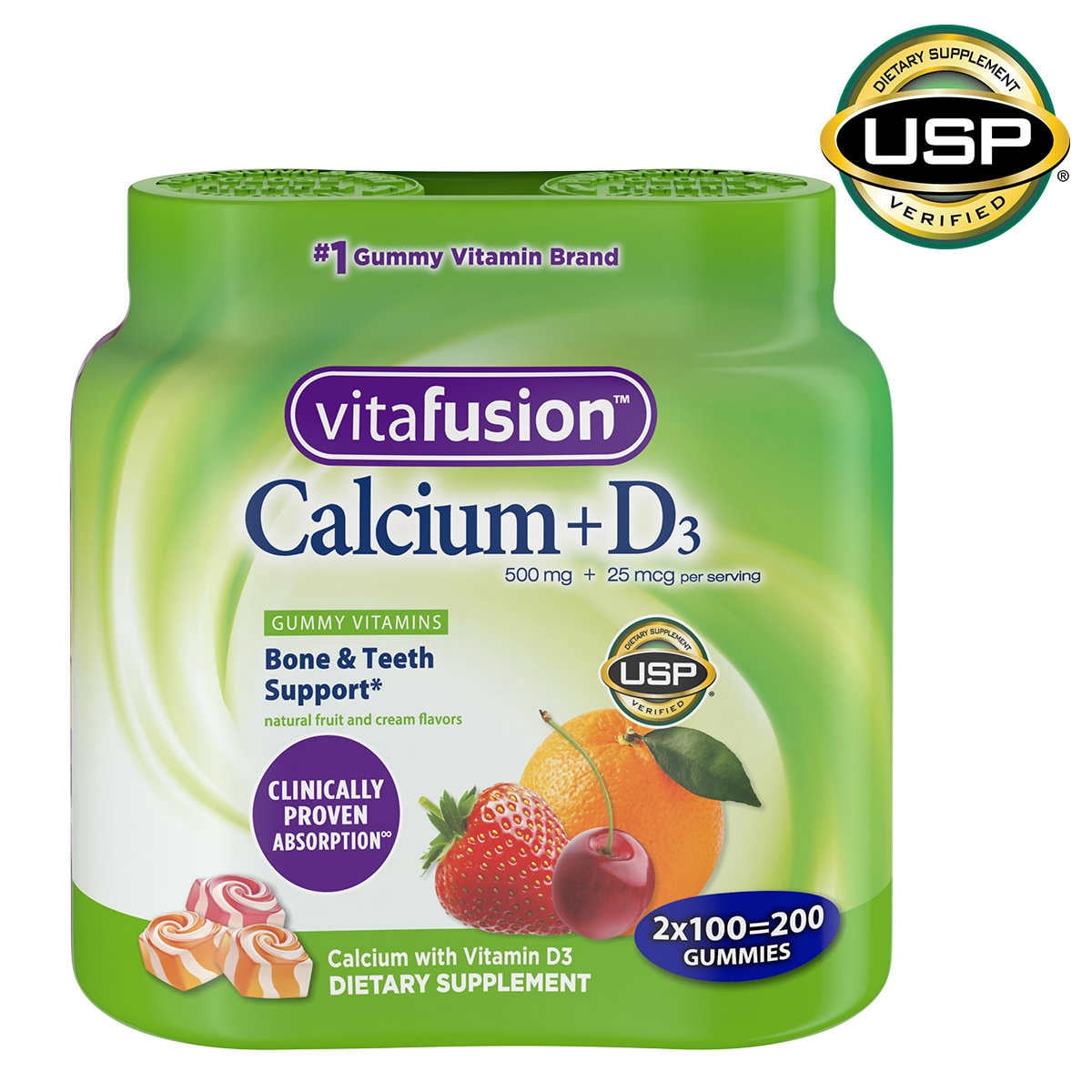 Vitafusion Bone Support Supplement, 500mg Calcium Gummy Vitamins for ...