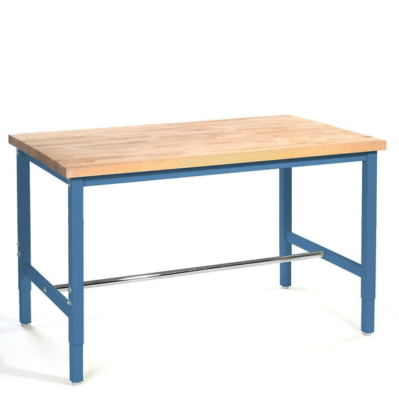 Production Workbench - Maple Butcher Block Square Edge - Blue, 96"W x ...