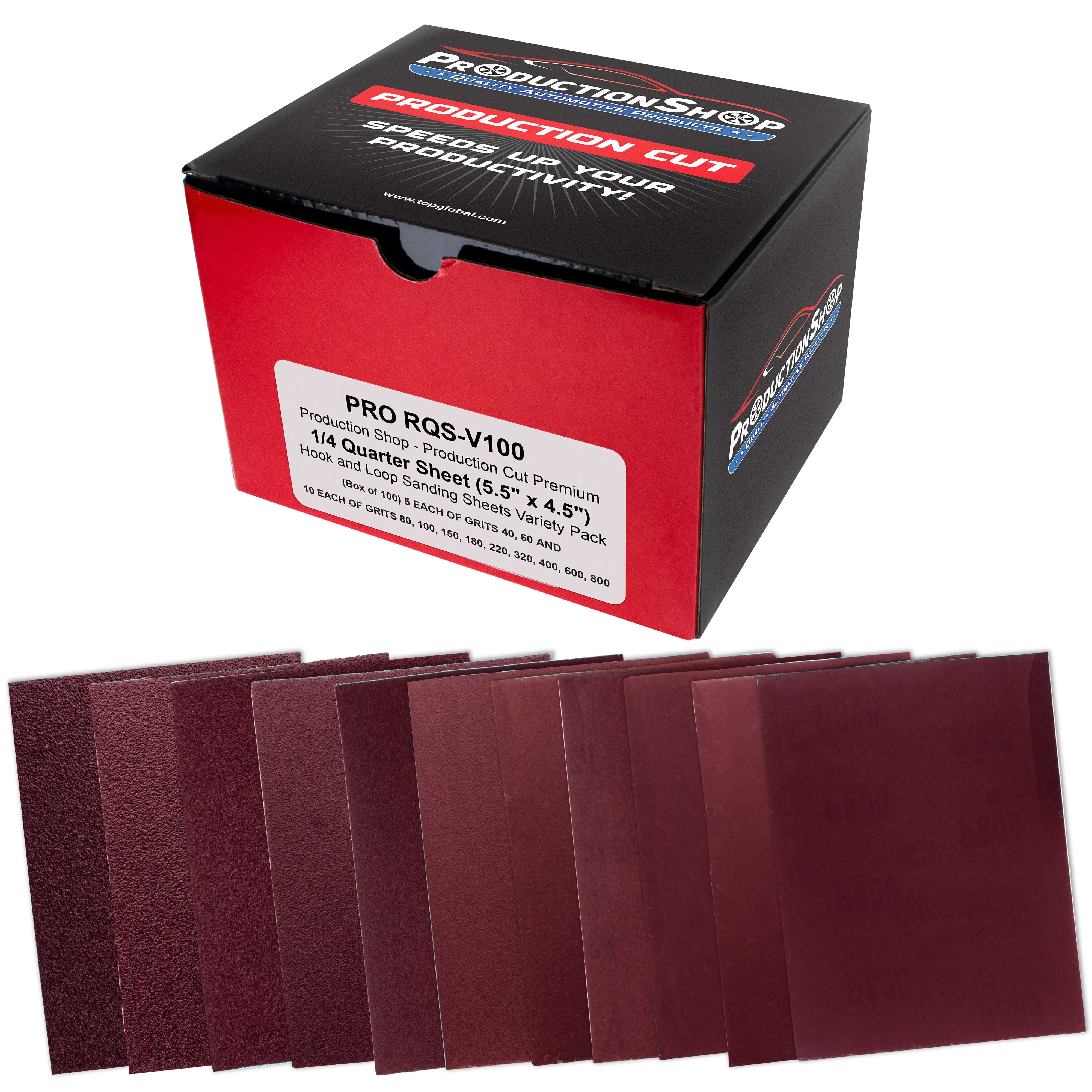 ProductionShop Premium 1/4 Sheet Size Red Sanding Sheets, 100 Sheet ...