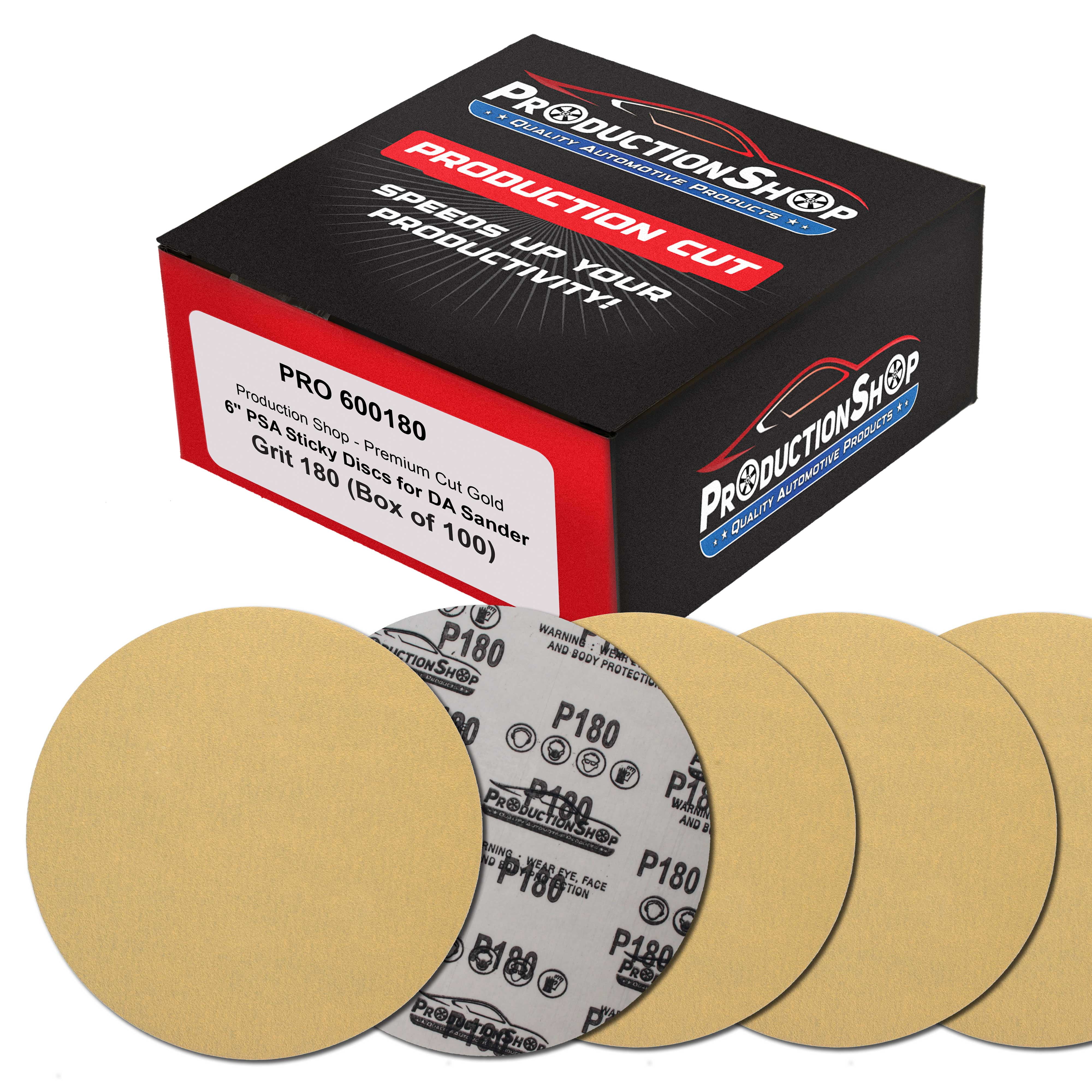 ProductionShop Premium 180 Grit 6" PSA Gold Sanding Discs, Box of 100 - Self Adhesive Stickyback ...