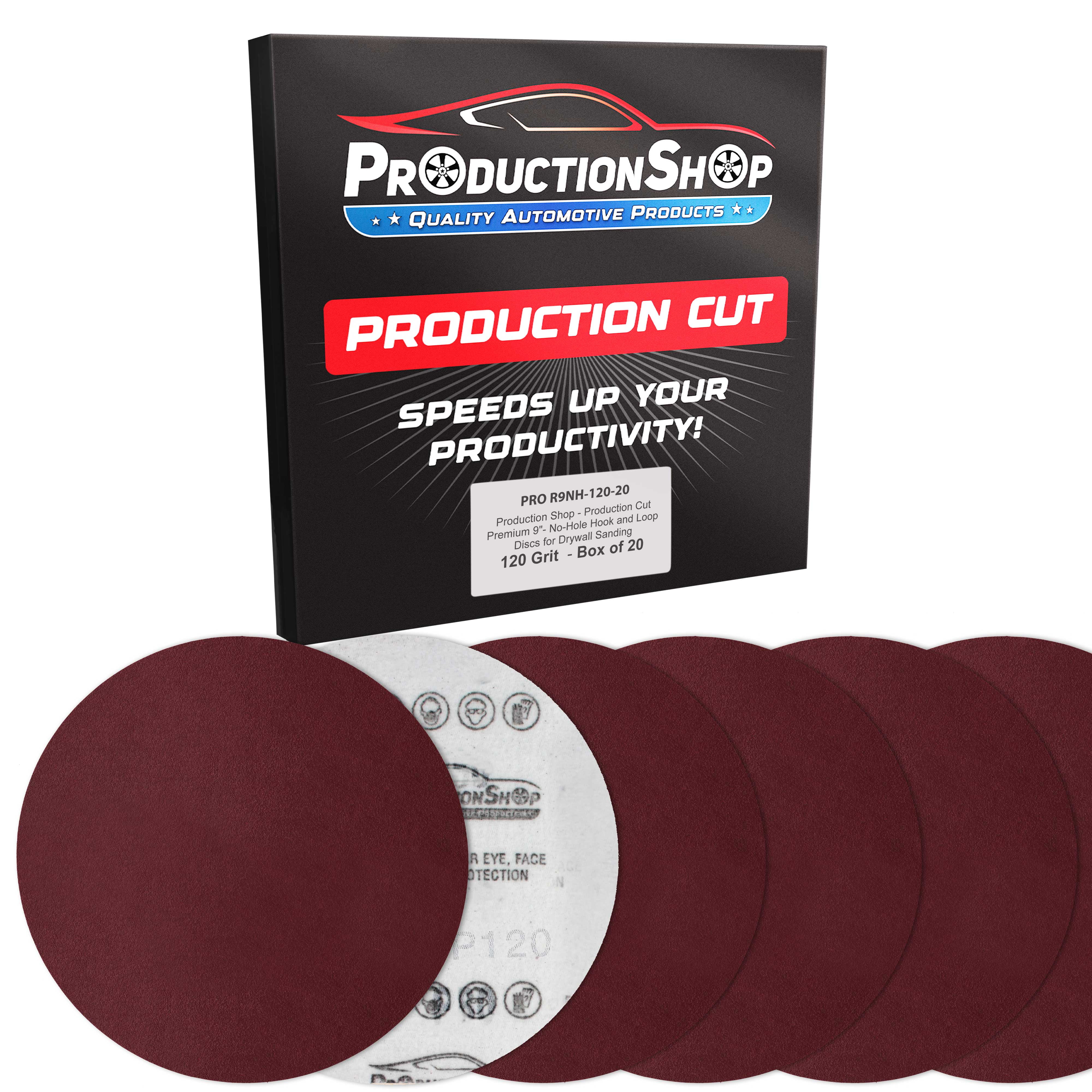 ProductionShop Premium 9" Red 120 Grit Hook & Loop Sanding Discs, Box ...