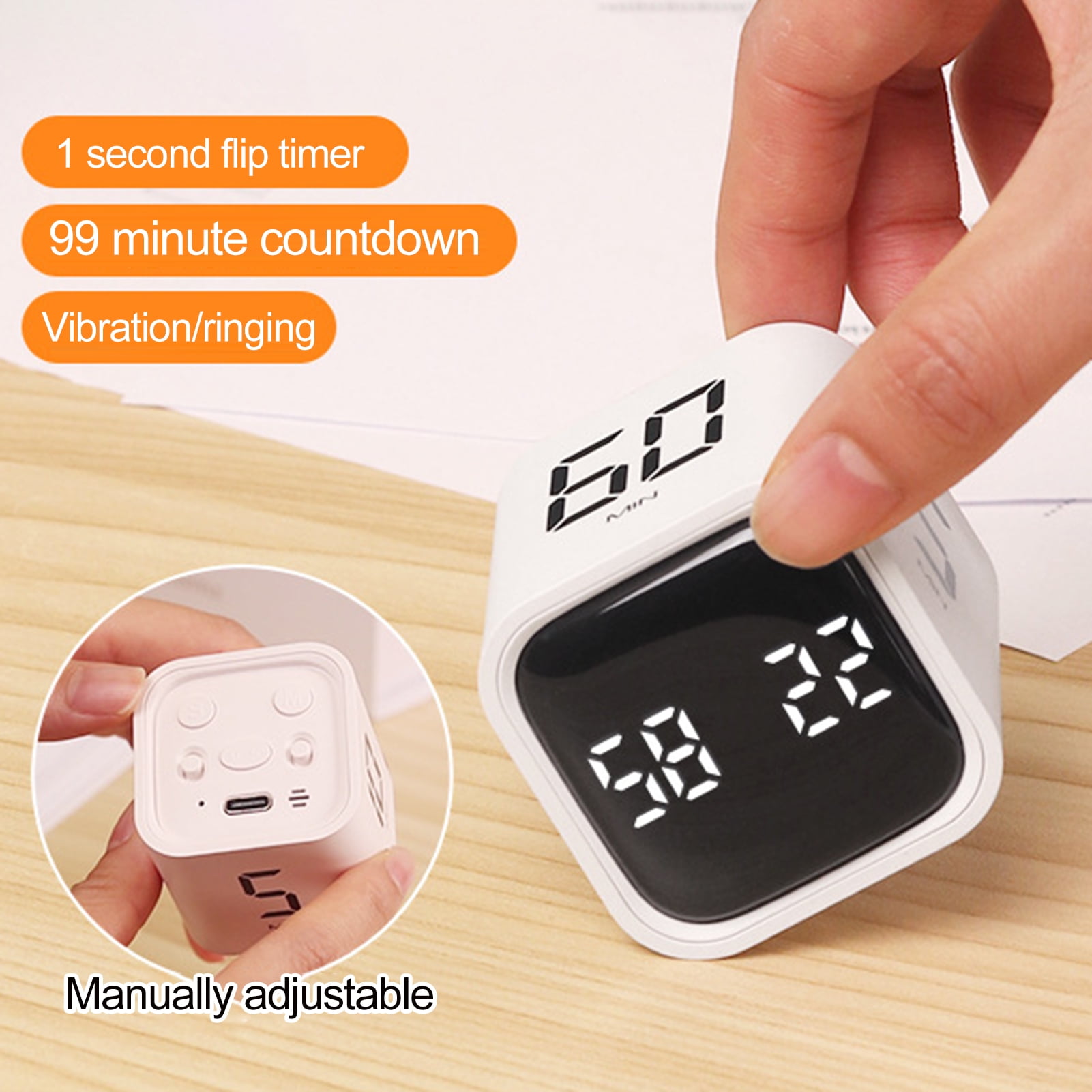 Productivity Cube Timer Gravity Sensor Flipping LED Display 4 Preset ...