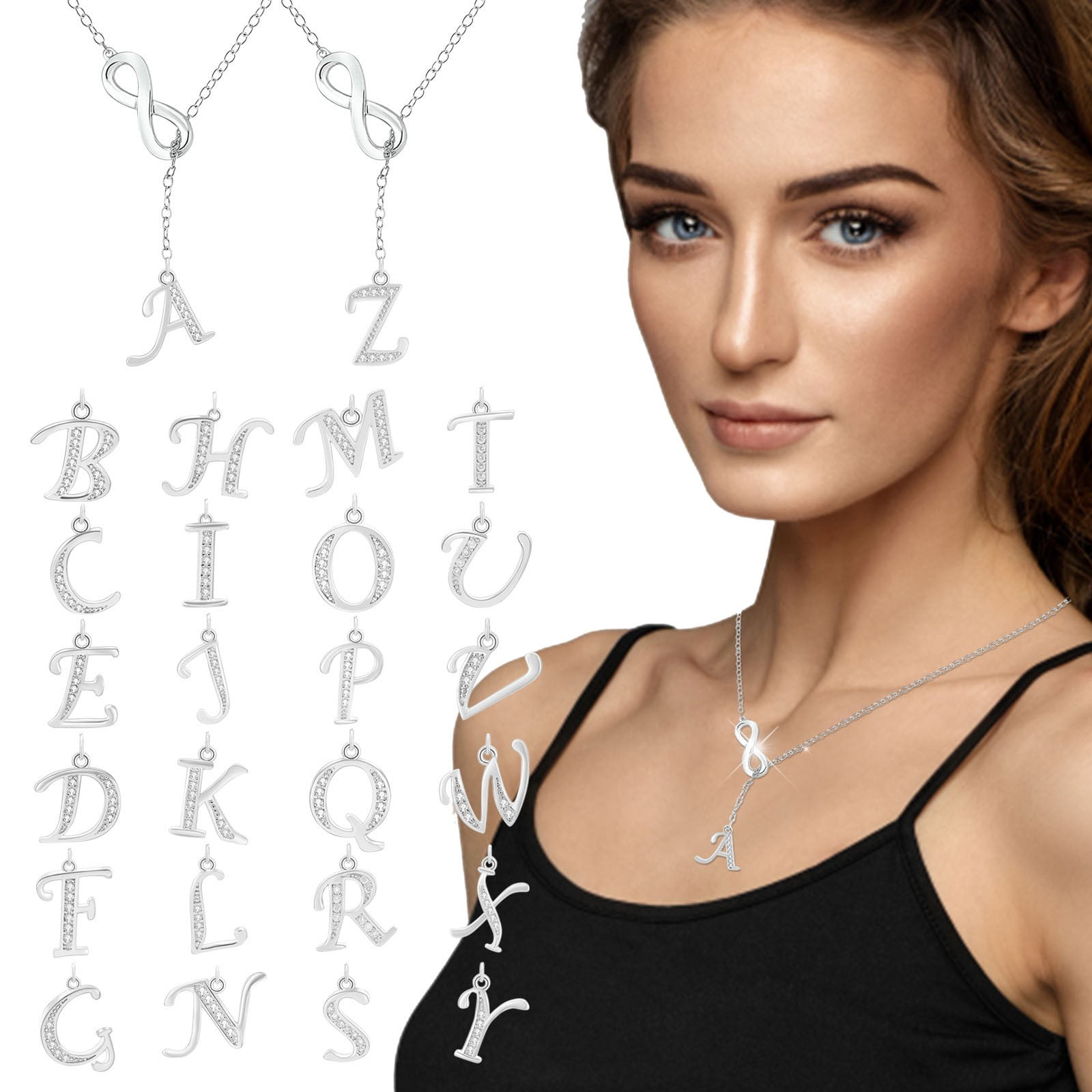 Products Category Necklaces & Pendants 8 Shaped Tassel Silver Initial ...