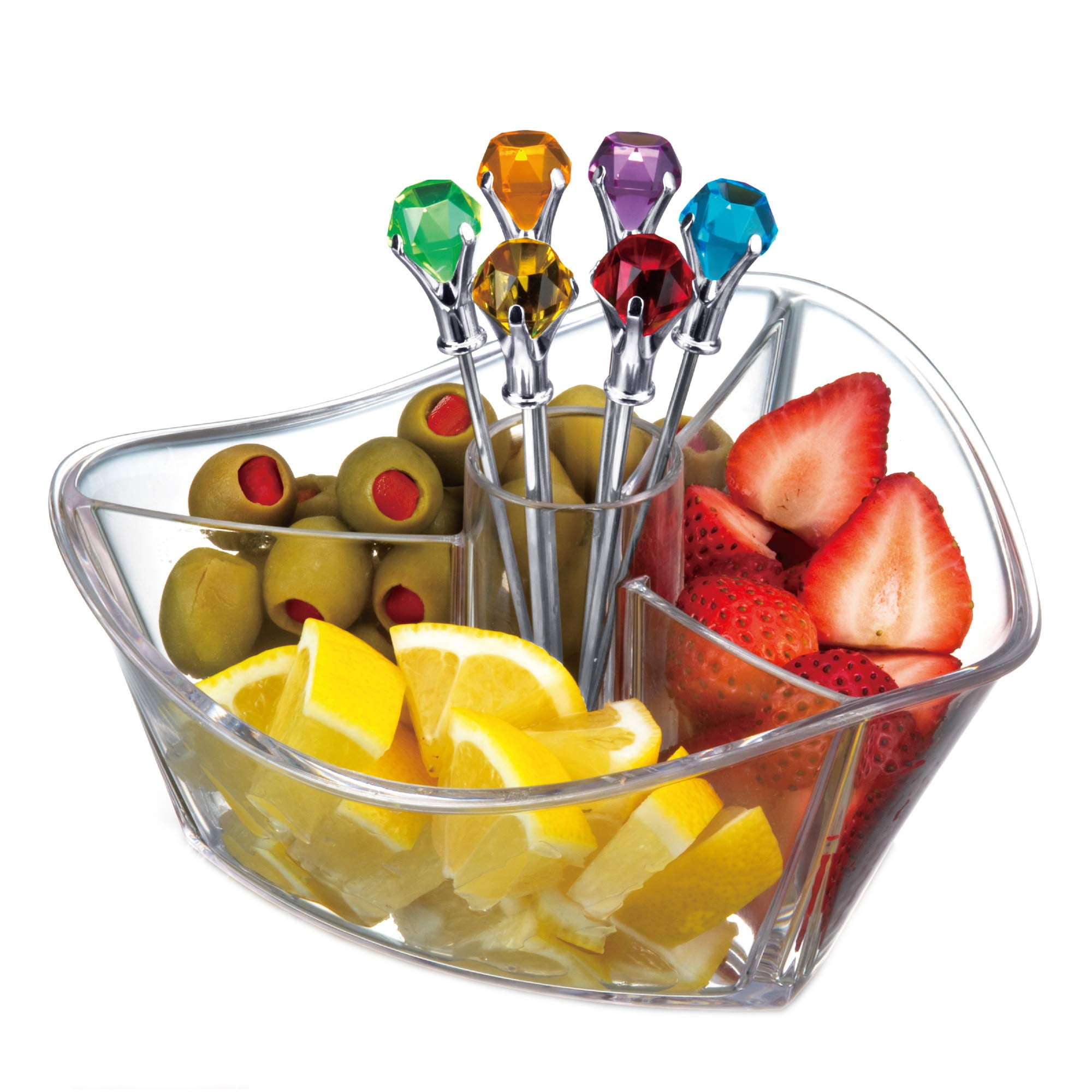 Prodyne Happy Hour Garnish Servers Clear Bowl With Colorful Diamond ...