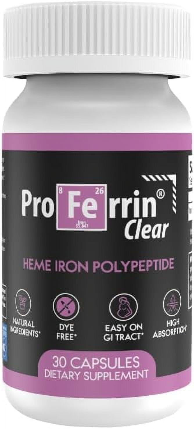 Proferrin Clear 30ct - Health Heme Iron Supplement, Dye Free, Gluten ...
