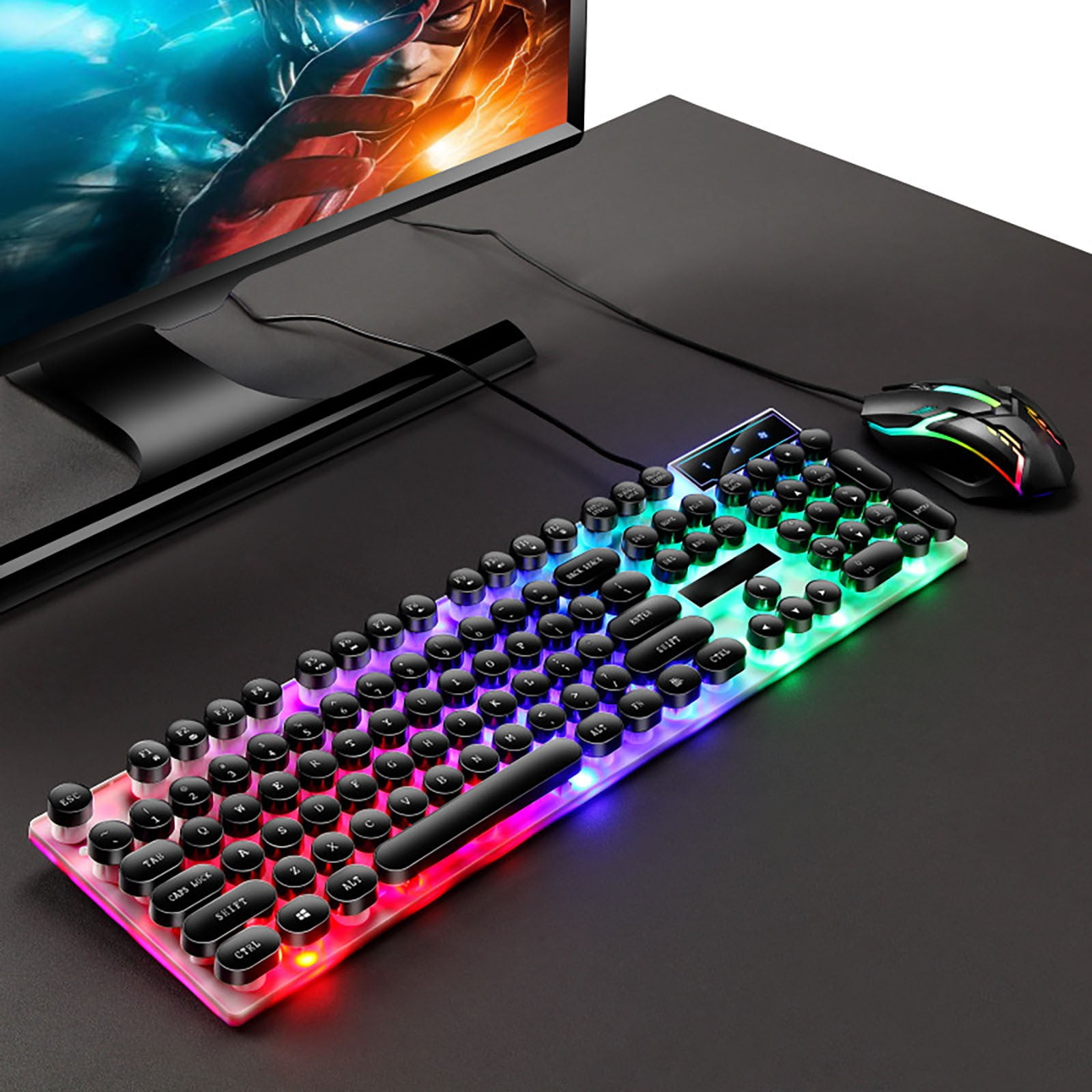 Profession Gaming Keyboard and Mouse Combo Punk Retro Keyboard Backlit ...