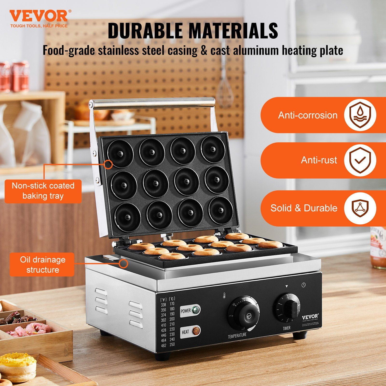 Professional 12-Hole Donut Maker, 1550W Commercial Waffle Machine, Non ...