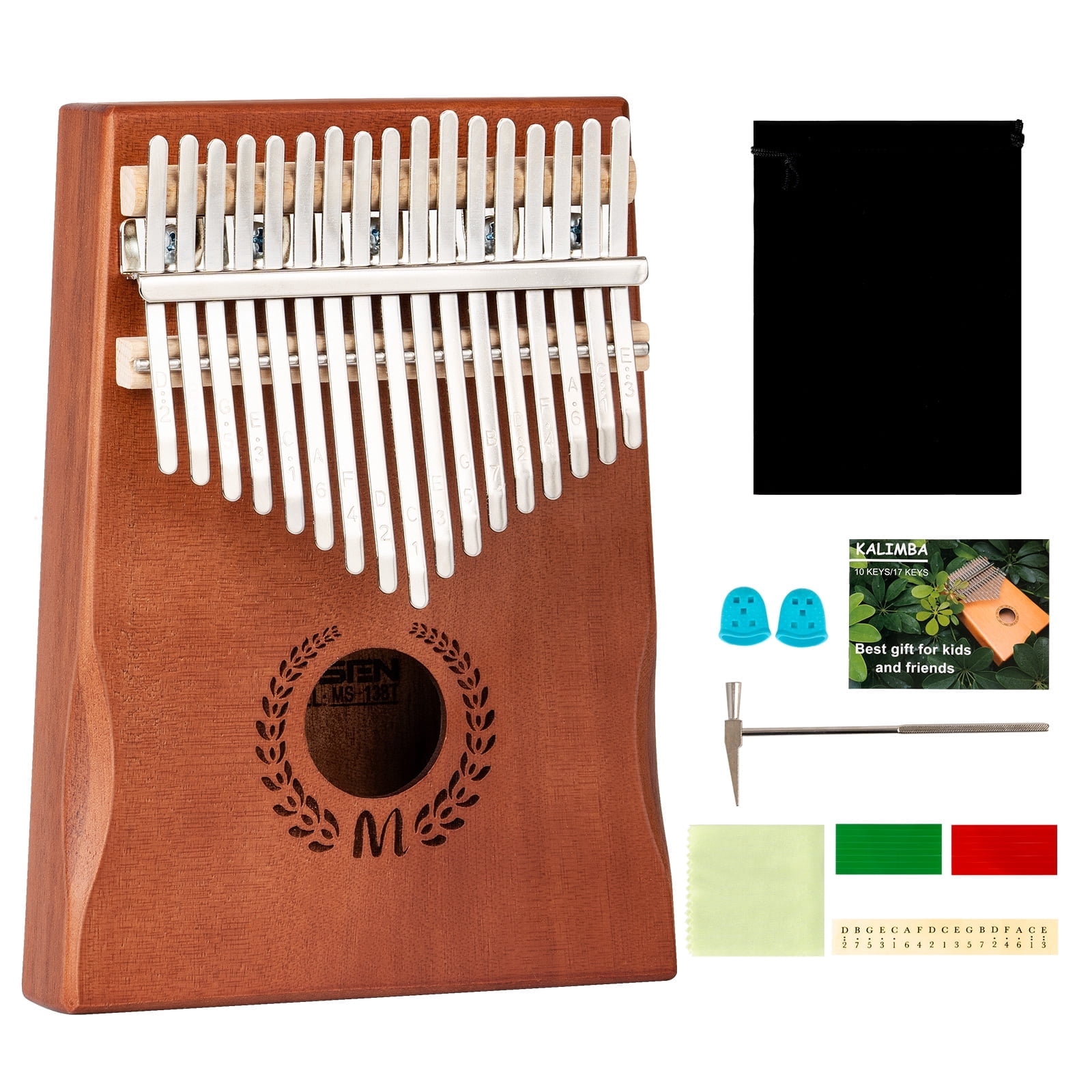 AODSK 17-Key Solid Beechwood Kalimba Thumb Piano with Soundhole ...
