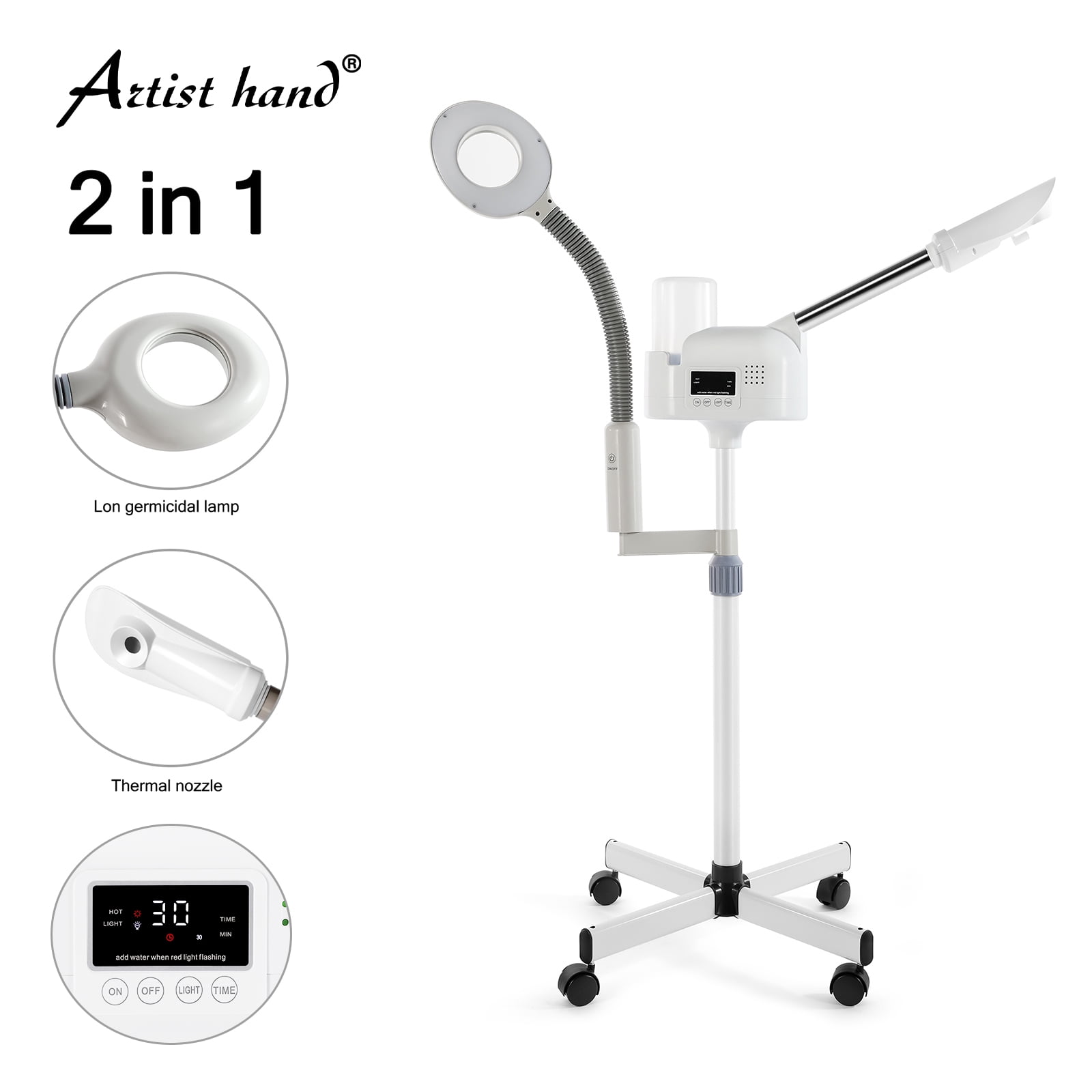 Professional 2 in 1 Facial Steamer 5X LED Magnifying Lamp Hot Ozone ...