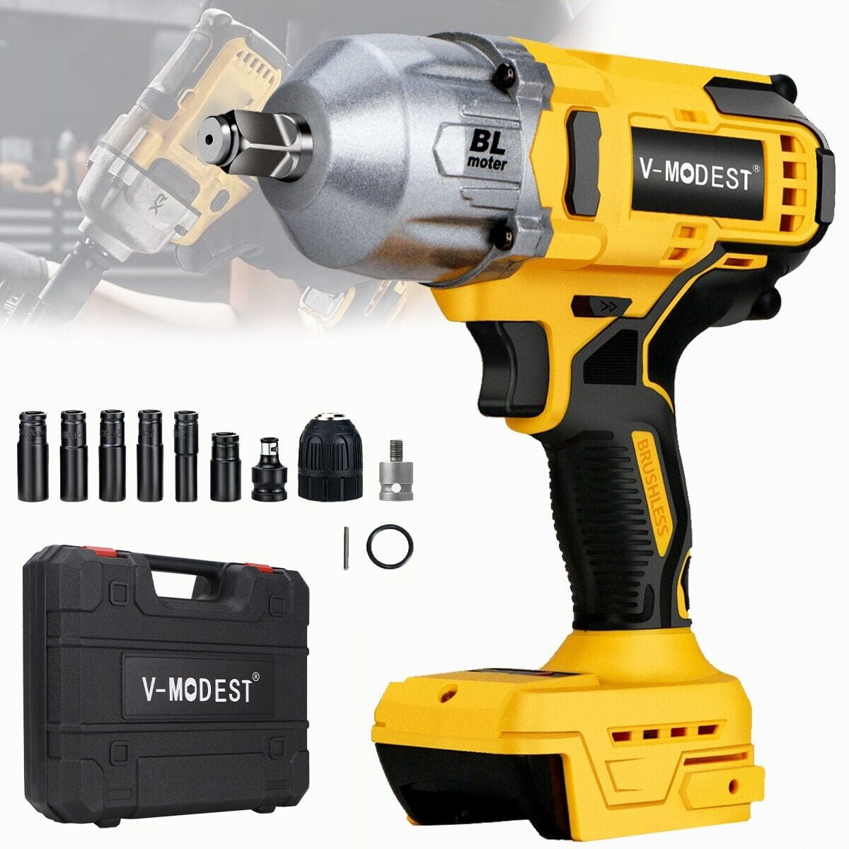 Professional 20V MAX Brushless Impact Wrench 800Nm 1/2-Inch Cordless 3 ...