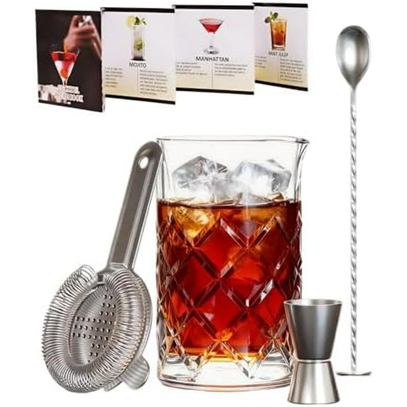 Professional 24 Oz Cocktail Mixing Glass Set - Thick Bottom Crystal ...